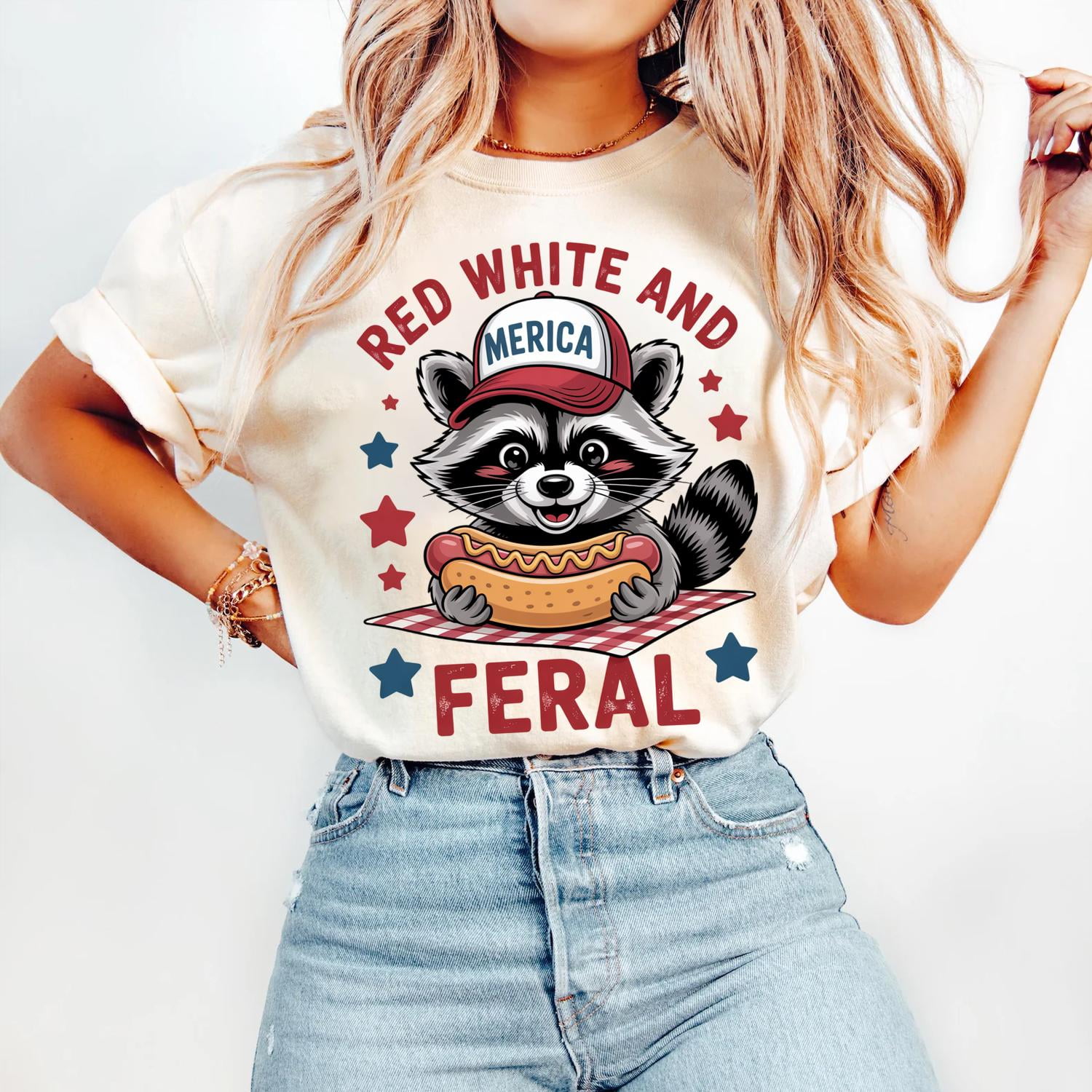 Red White and Feral T-Shirt – Funny USA Shirt, Raccoon Design, 4th of ...