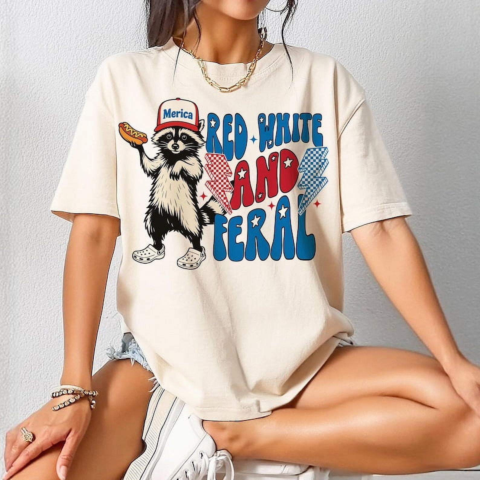 Red White and Feral T-Shirt – Hilarious Raccoon and Hotdog for Wild USA ...