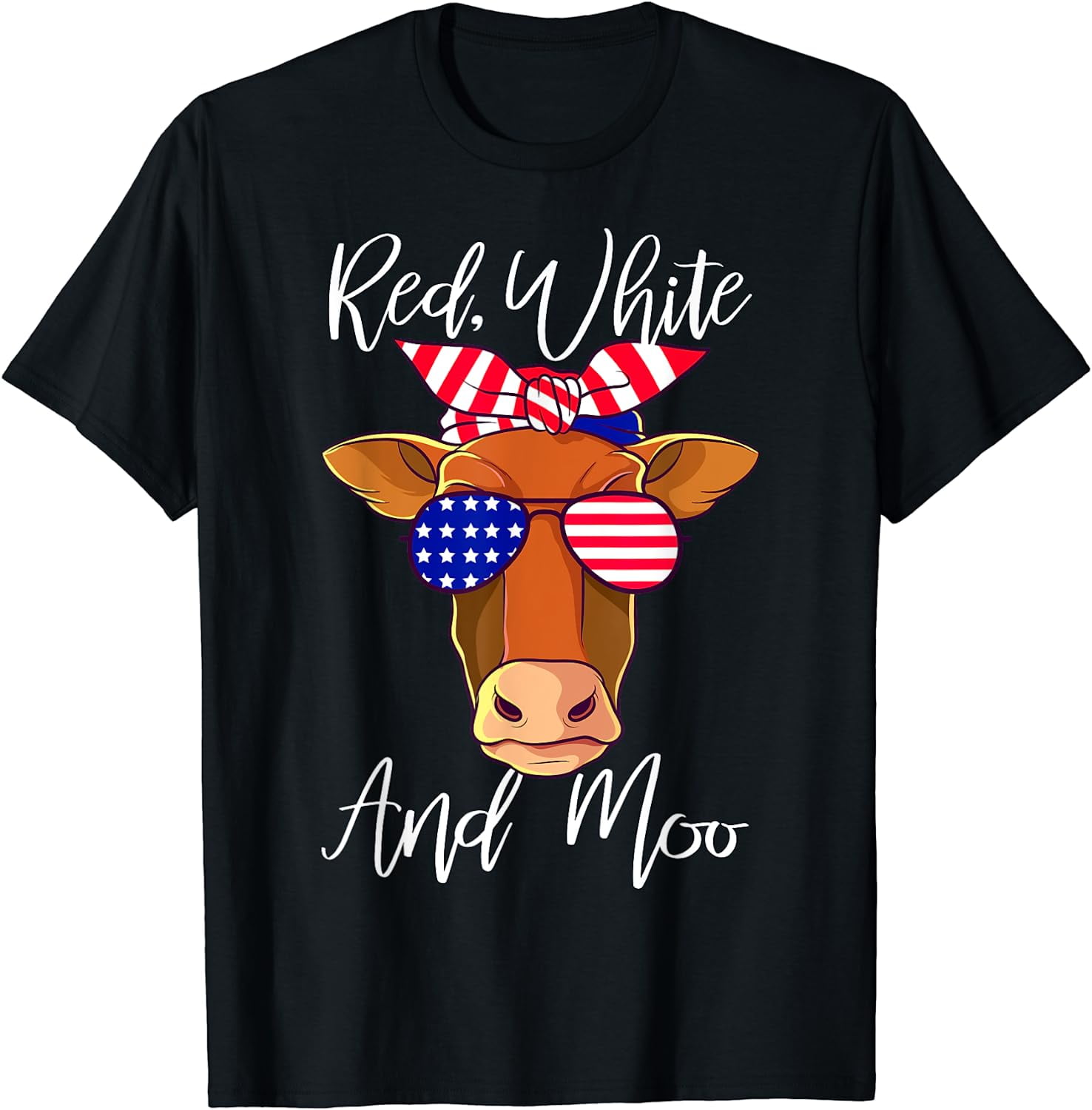 Red White and Moo Patriotic Cow USA Flag Funny 4th of July T-Shirt ...