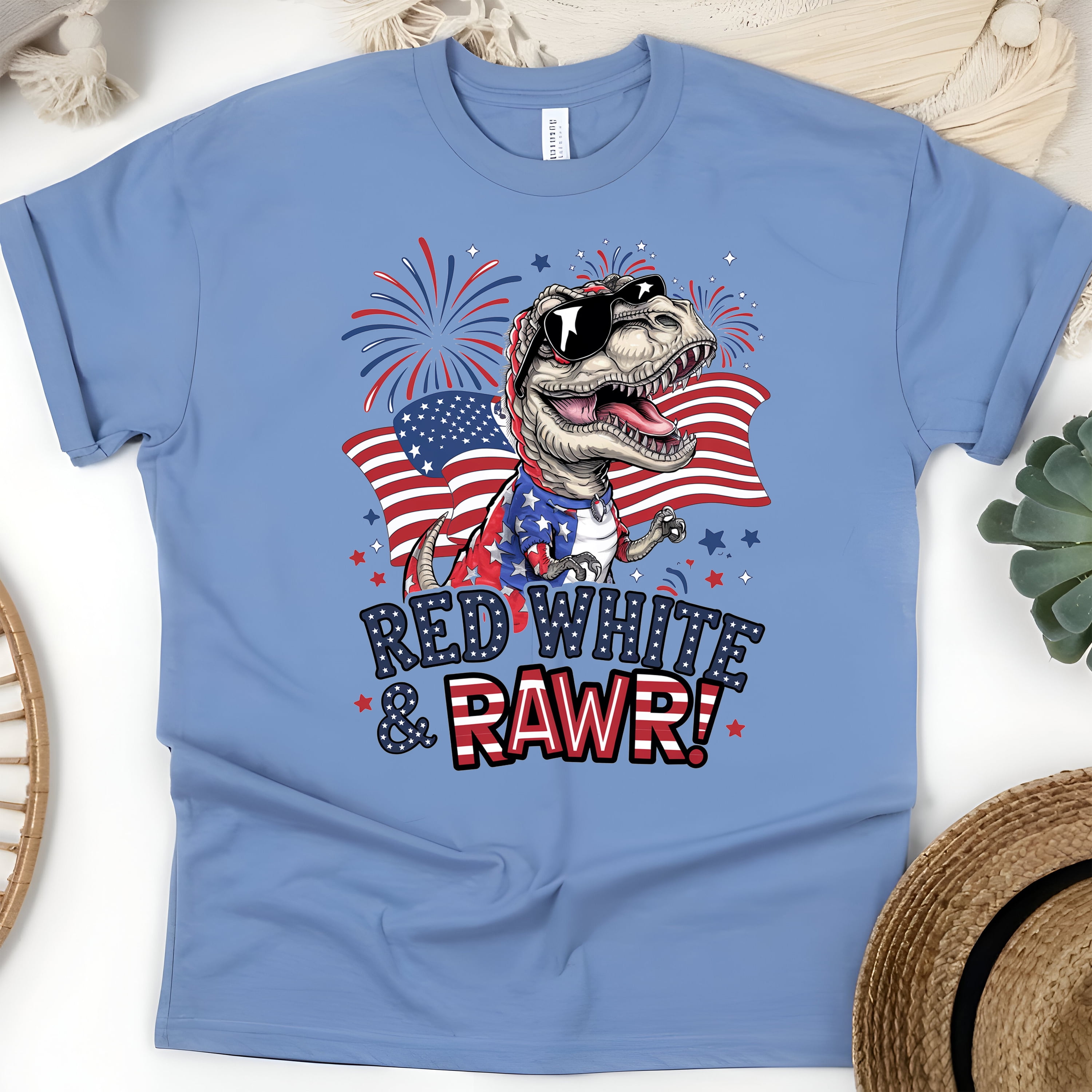 Red White and RAWR Dinosaur Shirt – Patriotic T-Rex 4th of July Tee ...