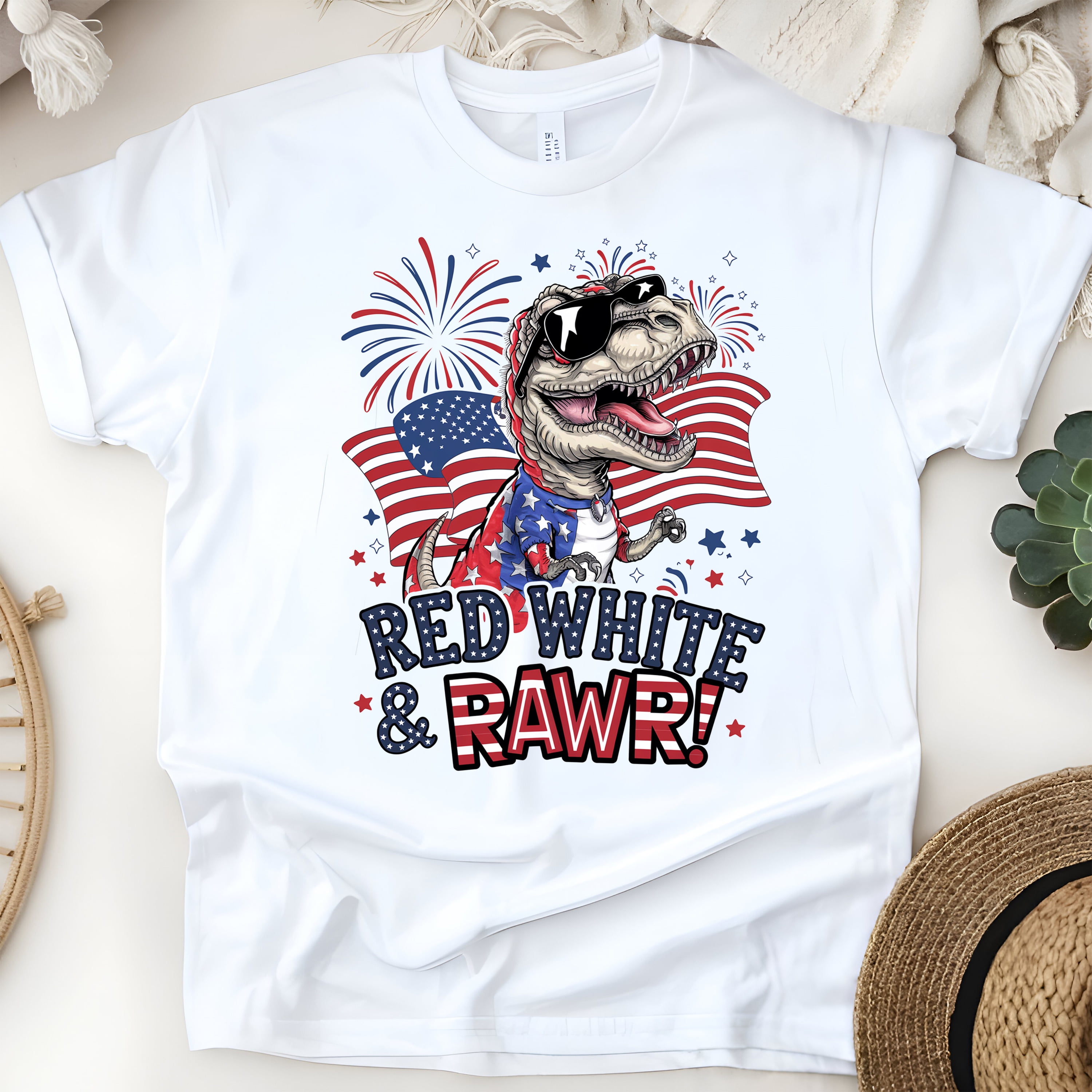 Red White and RAWR Dinosaur Shirt – Patriotic T-Rex 4th of July Tee ...