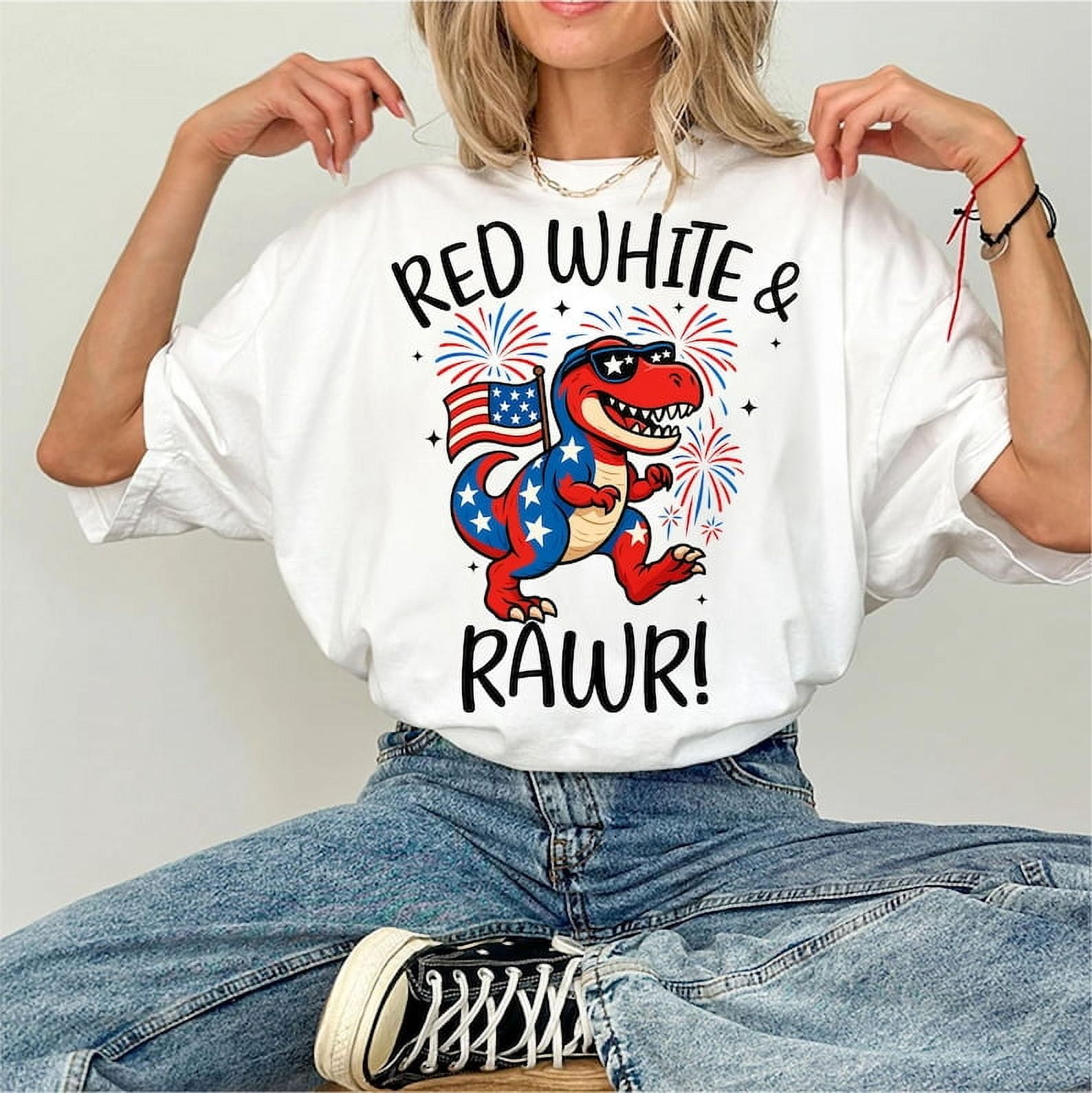 Red White and Rawr T-Rex T-shirt, 4th of July Shirt, T-Rex Shirt ...