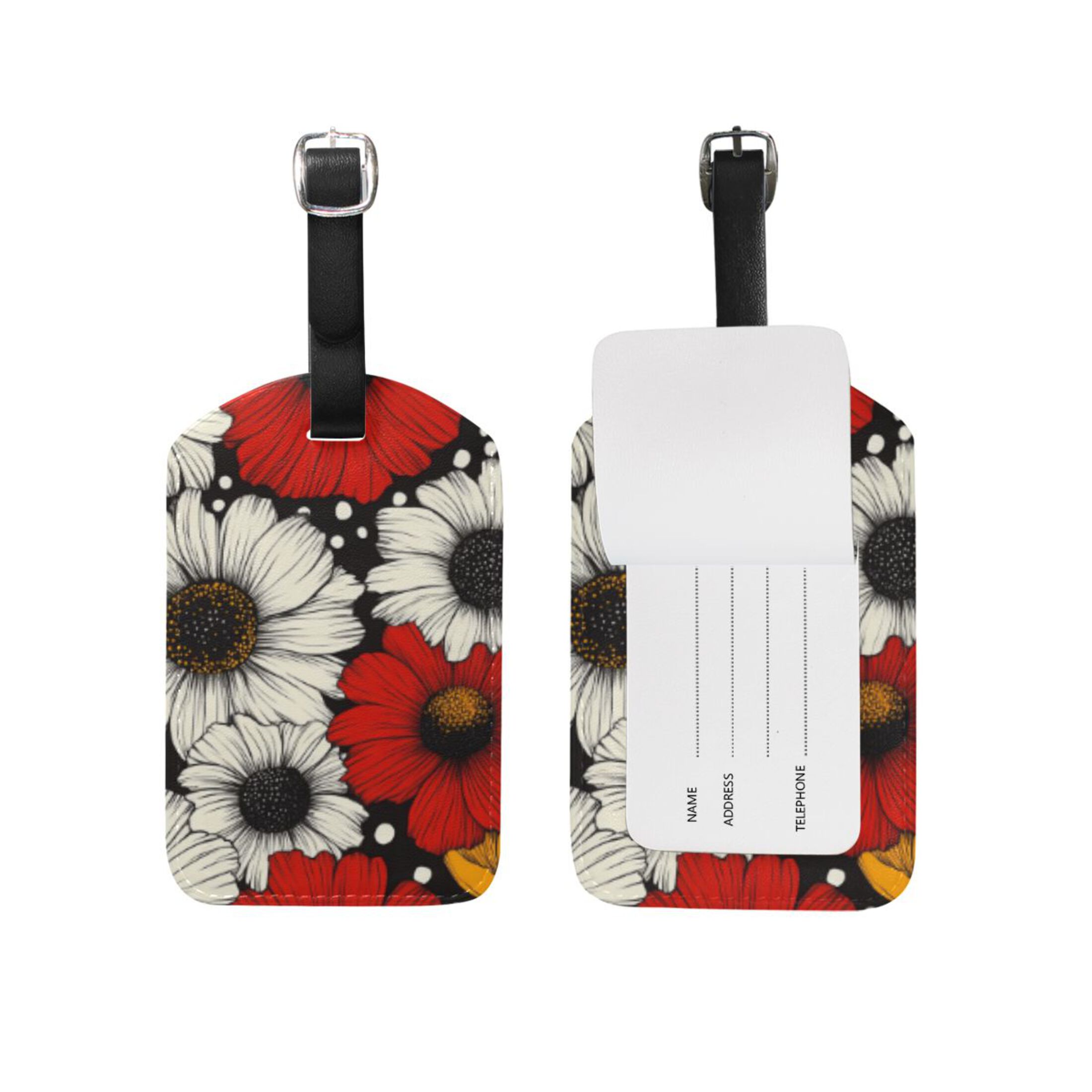 Red White and Yellow Daisies Luggage Tags PU Leather Name ID Labels for ...
