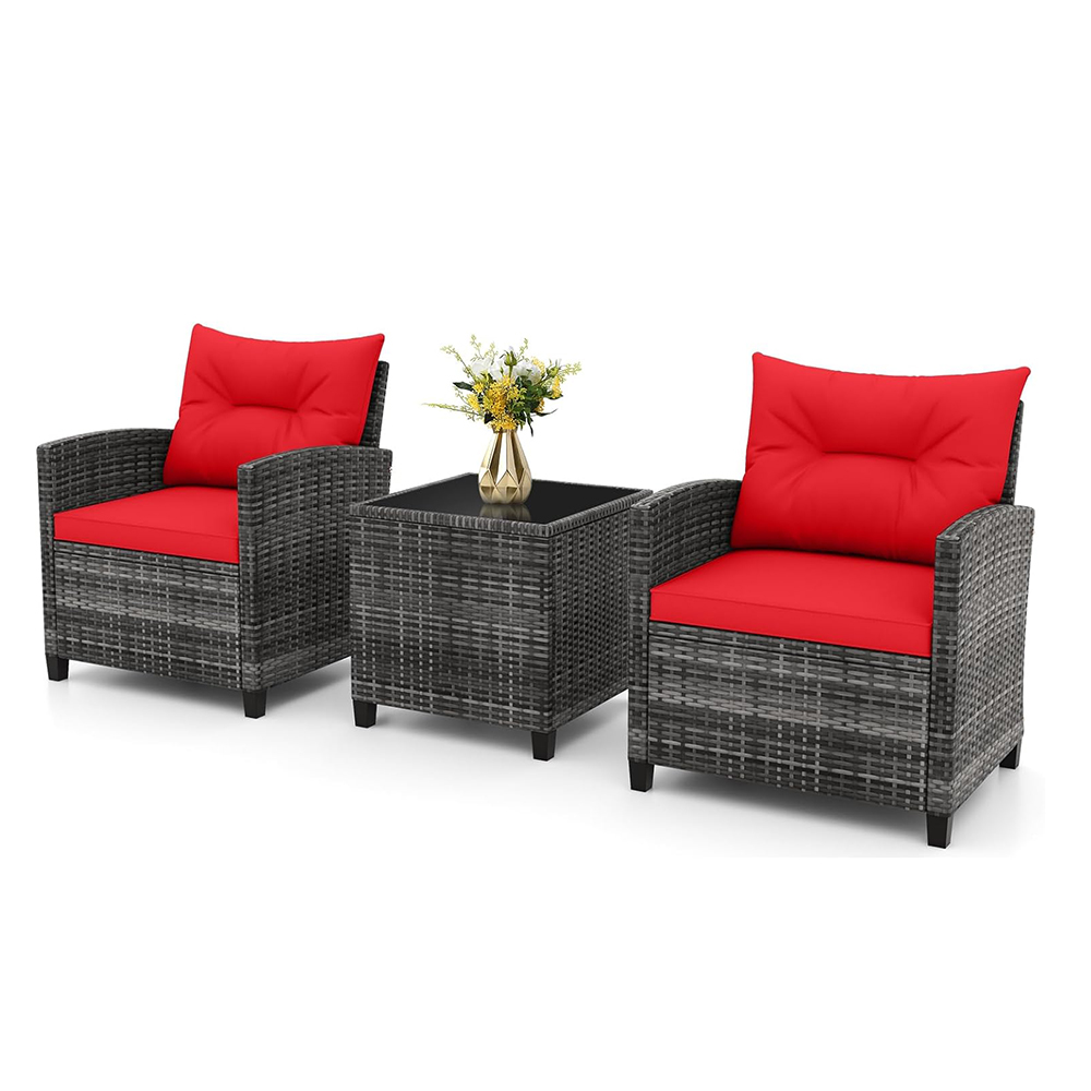 Red Wicker Patio Furniture Sets, Rattan Sofa Set, Outdoor Conversation ...
