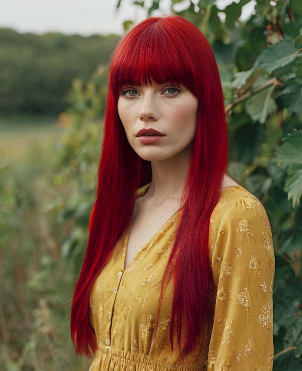 Red Wig with Bangs for Women, 28 Inch Long Straight Synthetic Heat ...