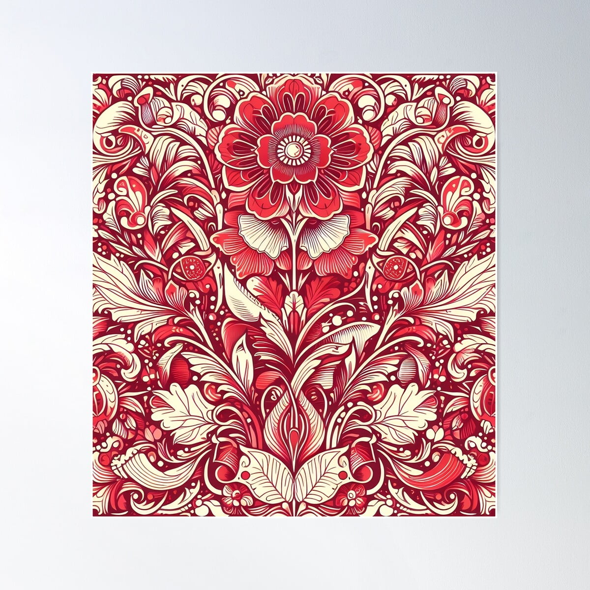 Red William Morris Art Floral Pattern Design - Poster Wall Art, Modern ...