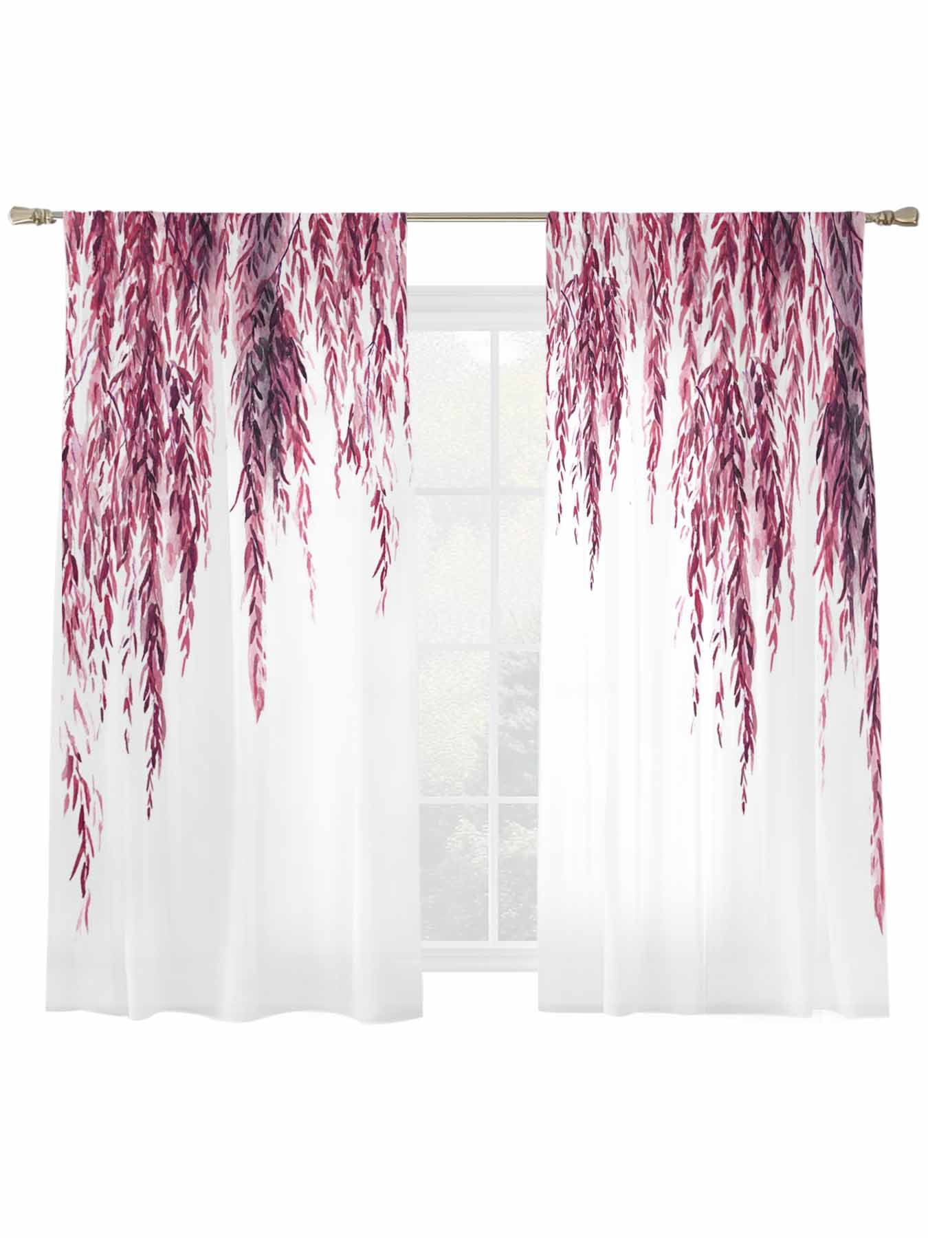 Red Willows Sheer Curtains 2 Panels Set Watercolor Spring Falling Red ...