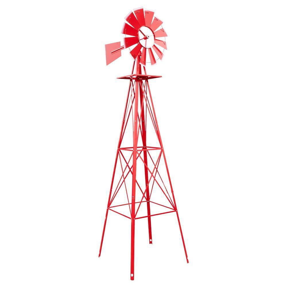 Red Wind Mill 8ft Patio Metal Windmill Yard Garden Decoration WindMill ...