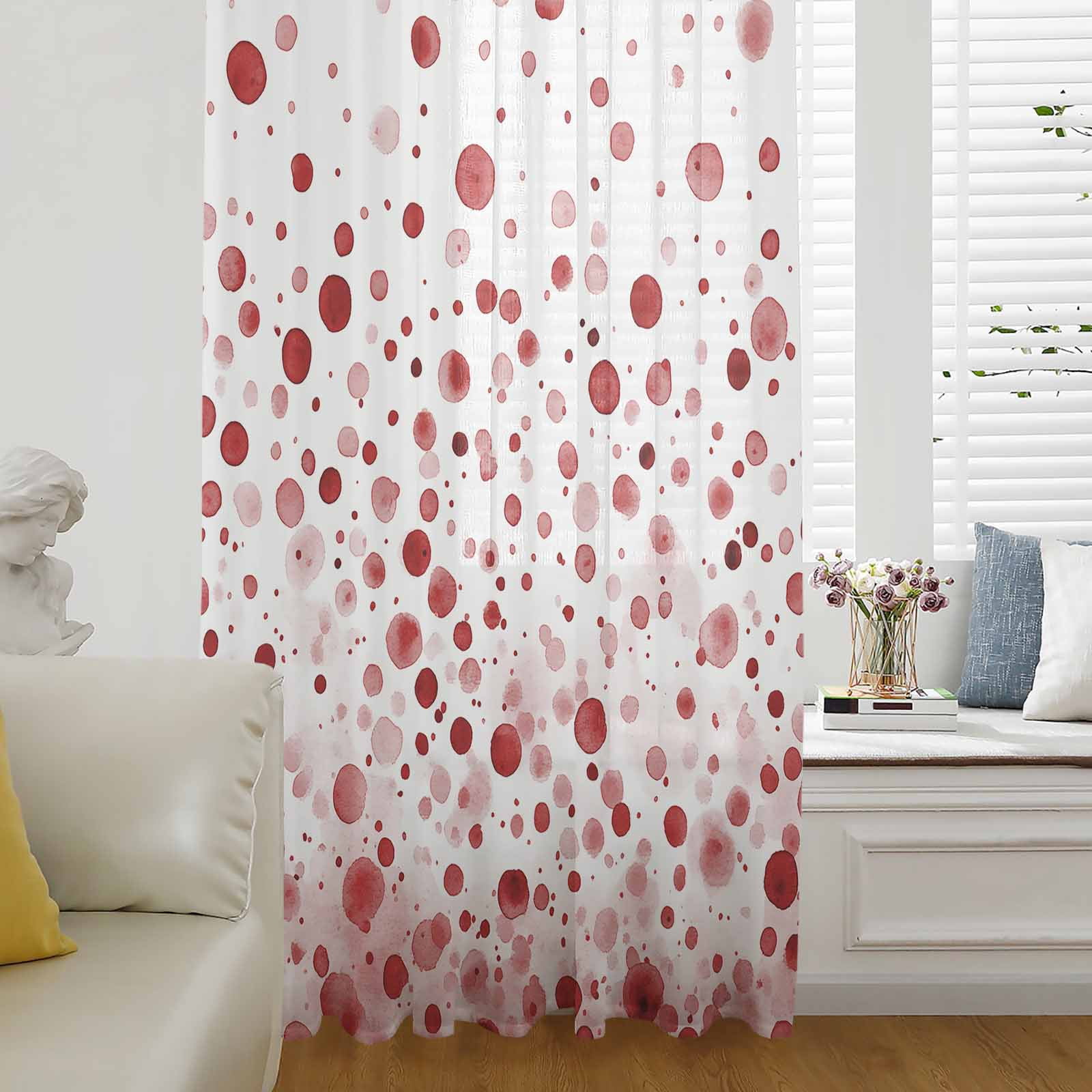 Red Window Curtain 108 Inches Long,Boho Polka Dots Monochrome ...