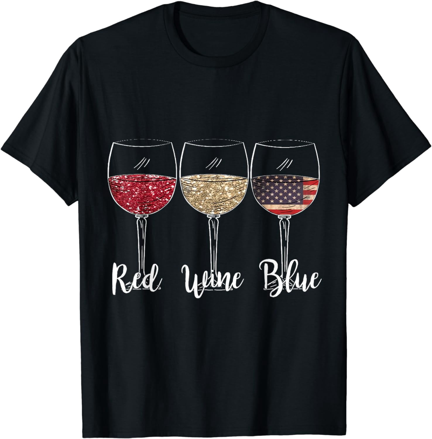 Red Wine Blue Wine Glasses USA Flag 4th of July Patriotic T-Shirt ...