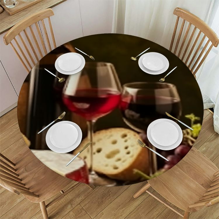 Red Wine Bottle Glasses Bread with Wodden Barrel Green Landscape Round ...