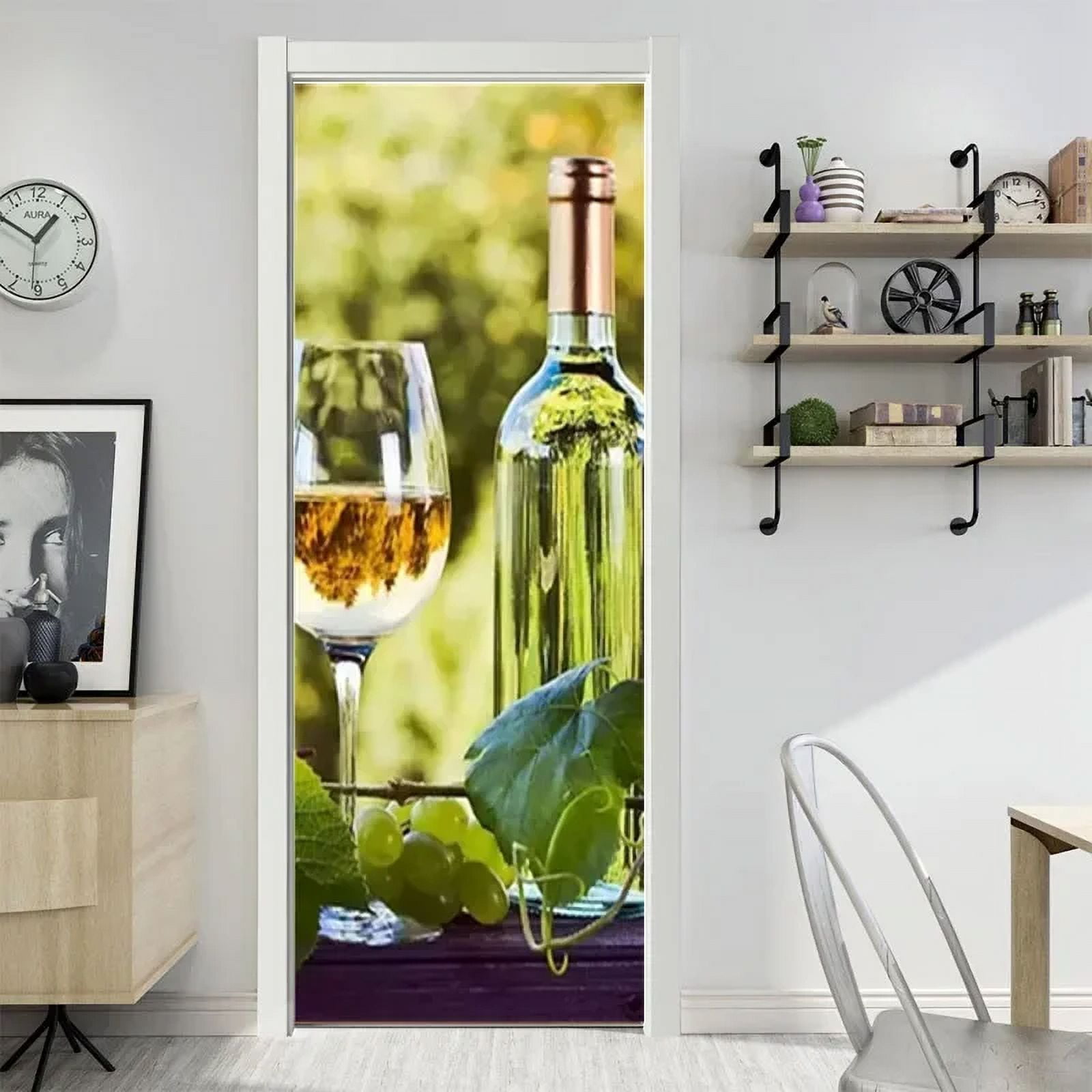 Red Wine Door Sticker Liquor Culture Theme Wallpaper Wineglass Murals D ...