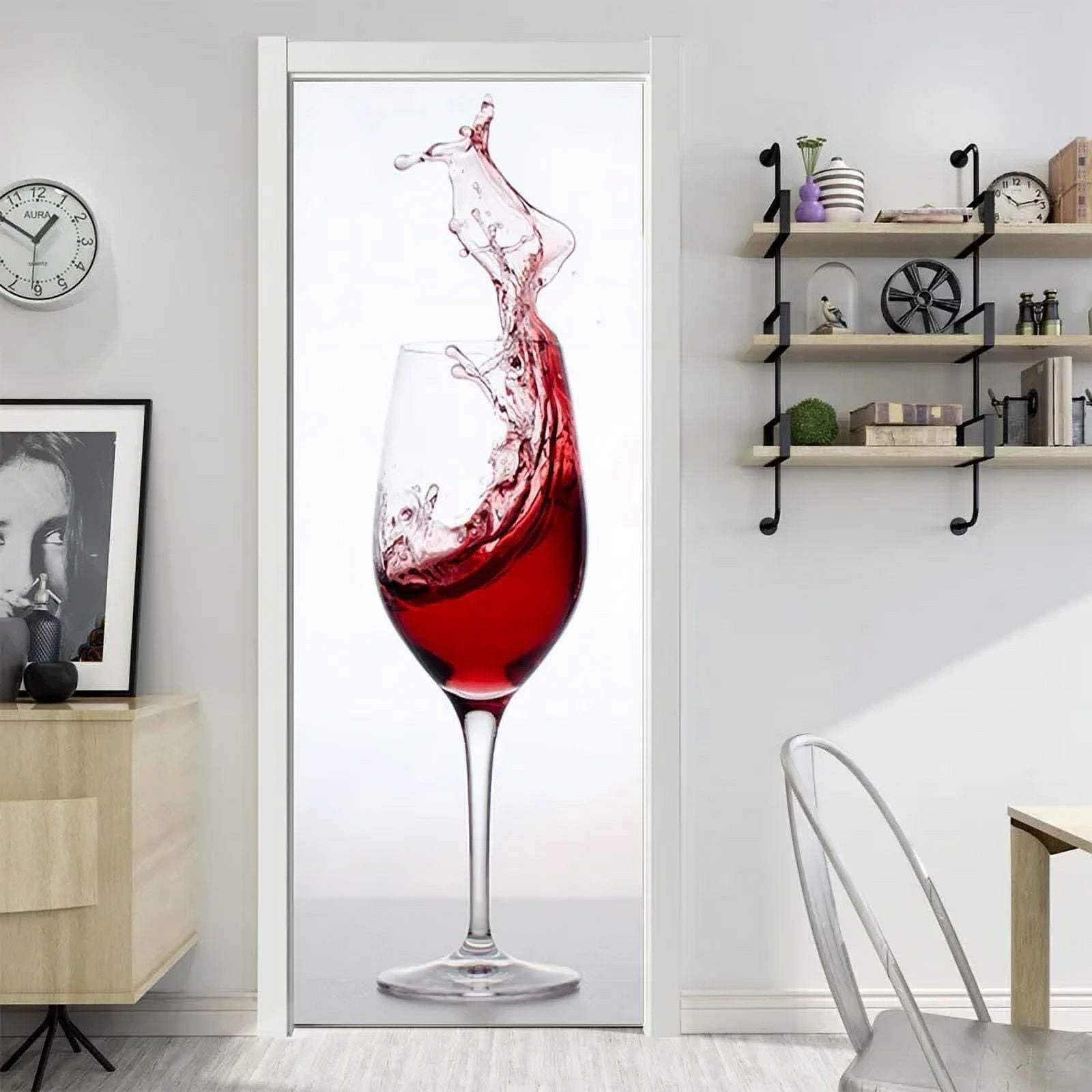 Red Wine Door Sticker Liquor Culture Theme Wallpaper Wineglass Murals D ...