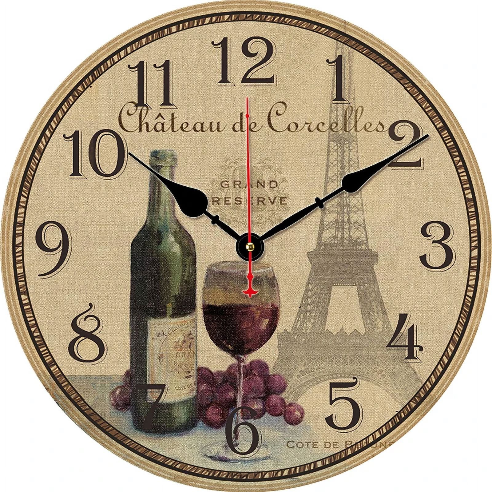 Red Wine Eiffel Tower Custom Clock Round Digital Wall Clock Large ...