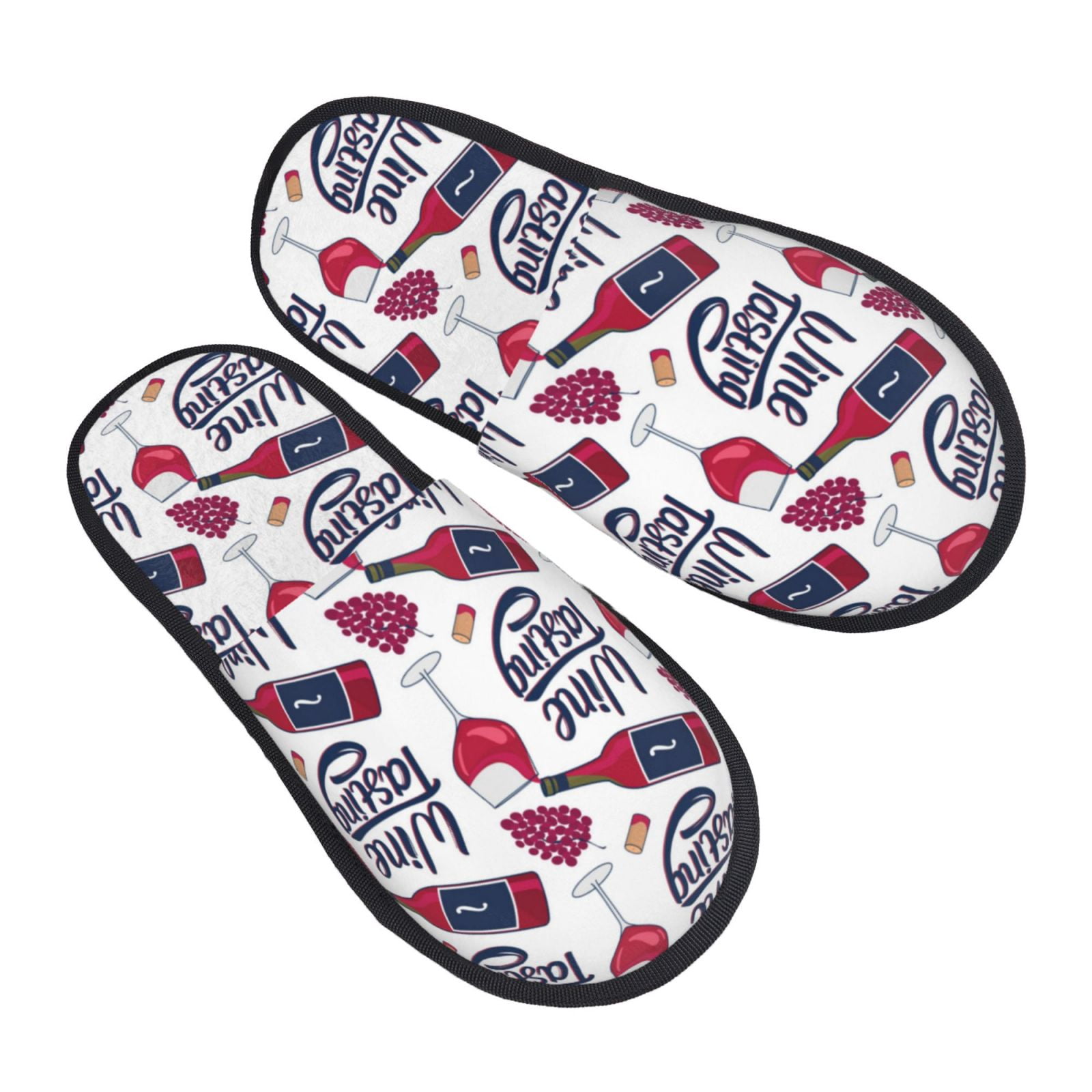 Red Wine Glass Bottle House Slippers for Women Indoor, Fuzzy Warm Women ...