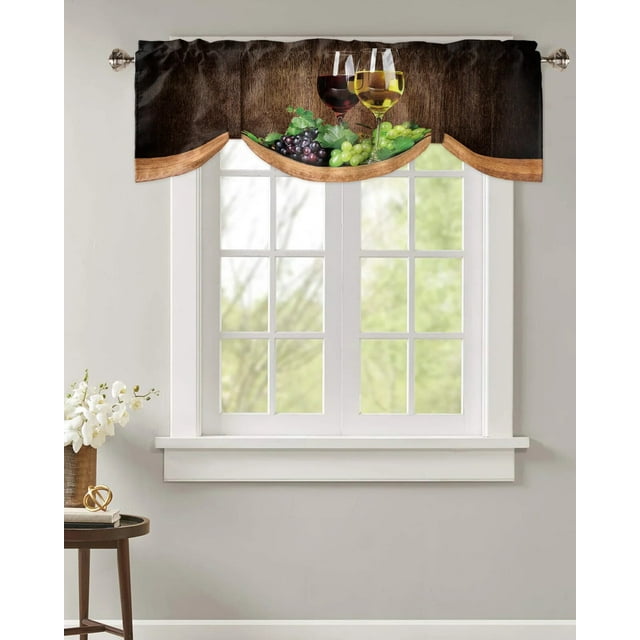 Red Wine Glass Window Valance Curtain Kitchen Cafe Short Curtains ...