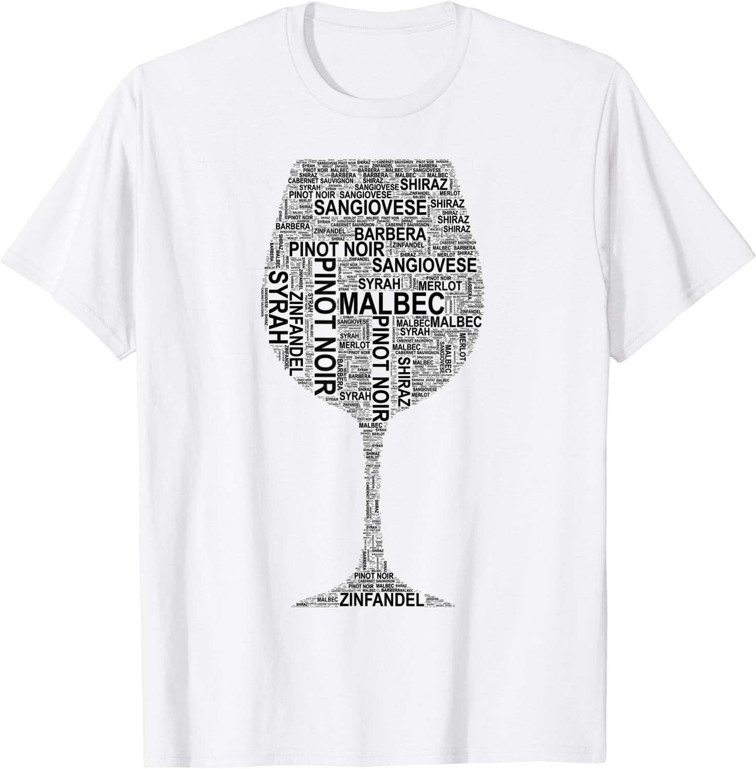 Red Wine Glass Word Art of Wine Types Black Text T-shirt White ...