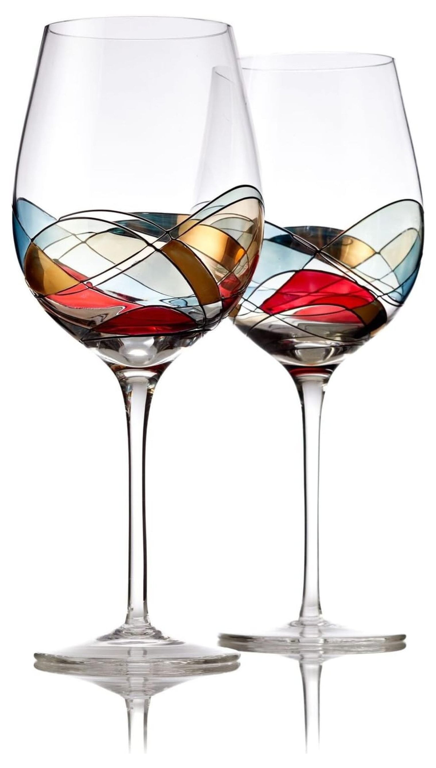 Red Wine Glasses Set of 2, Hand Painted Wine Glass, Drinkware , 11" H ...