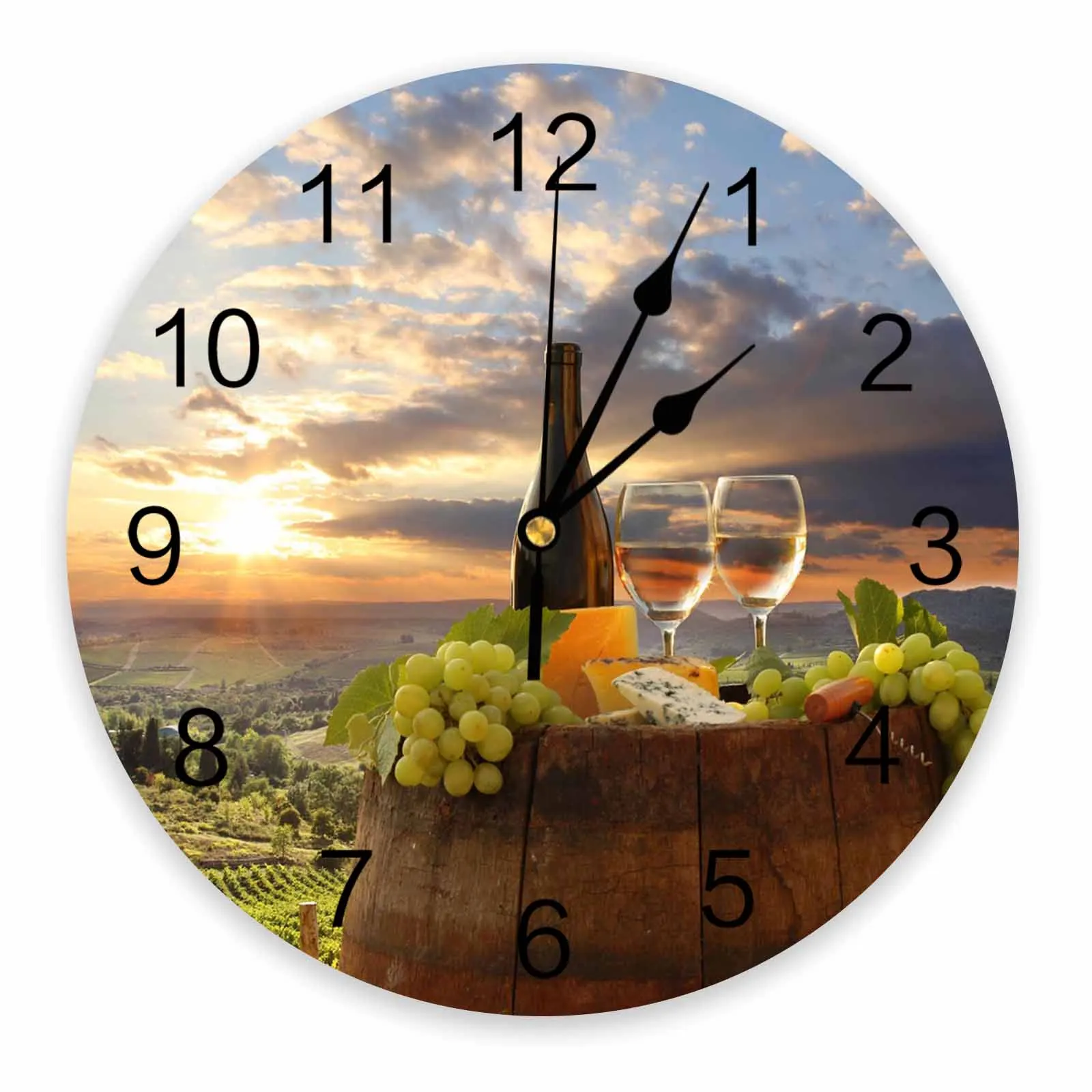 Red Wine Grape Fruit Round Wall Clock Acrylic Hanging Silent Time Clock ...