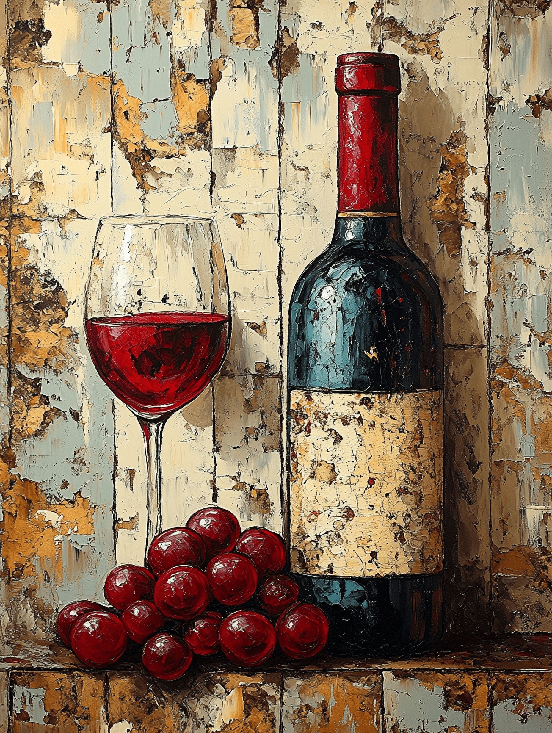 Red Wine Grapes and Bottle Canvas Painting，Suitable for Dining Room ...