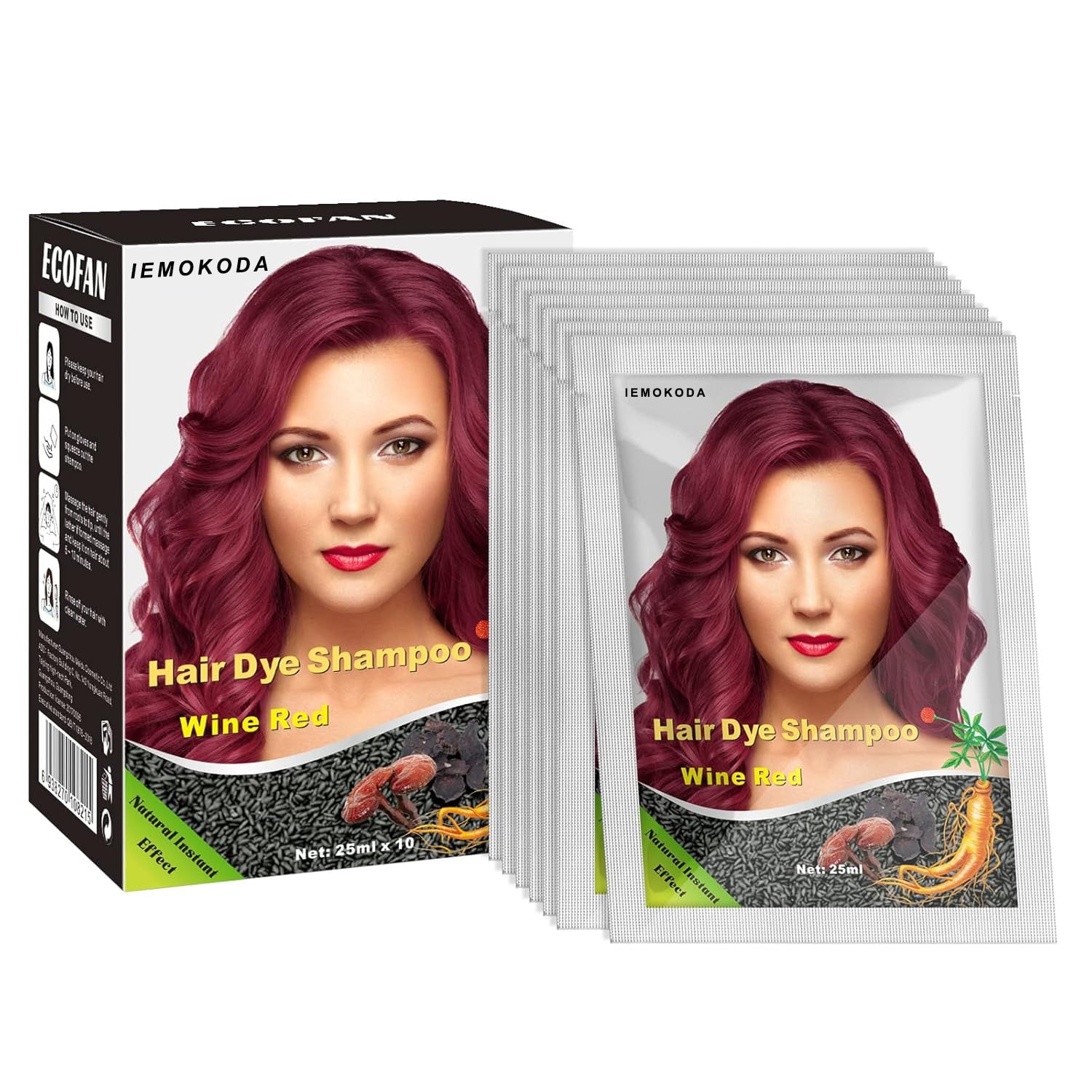 Red Wine Hair Dye Shampoo 3 in 1 Natural Hair Color Shampoo 10 PCS ...