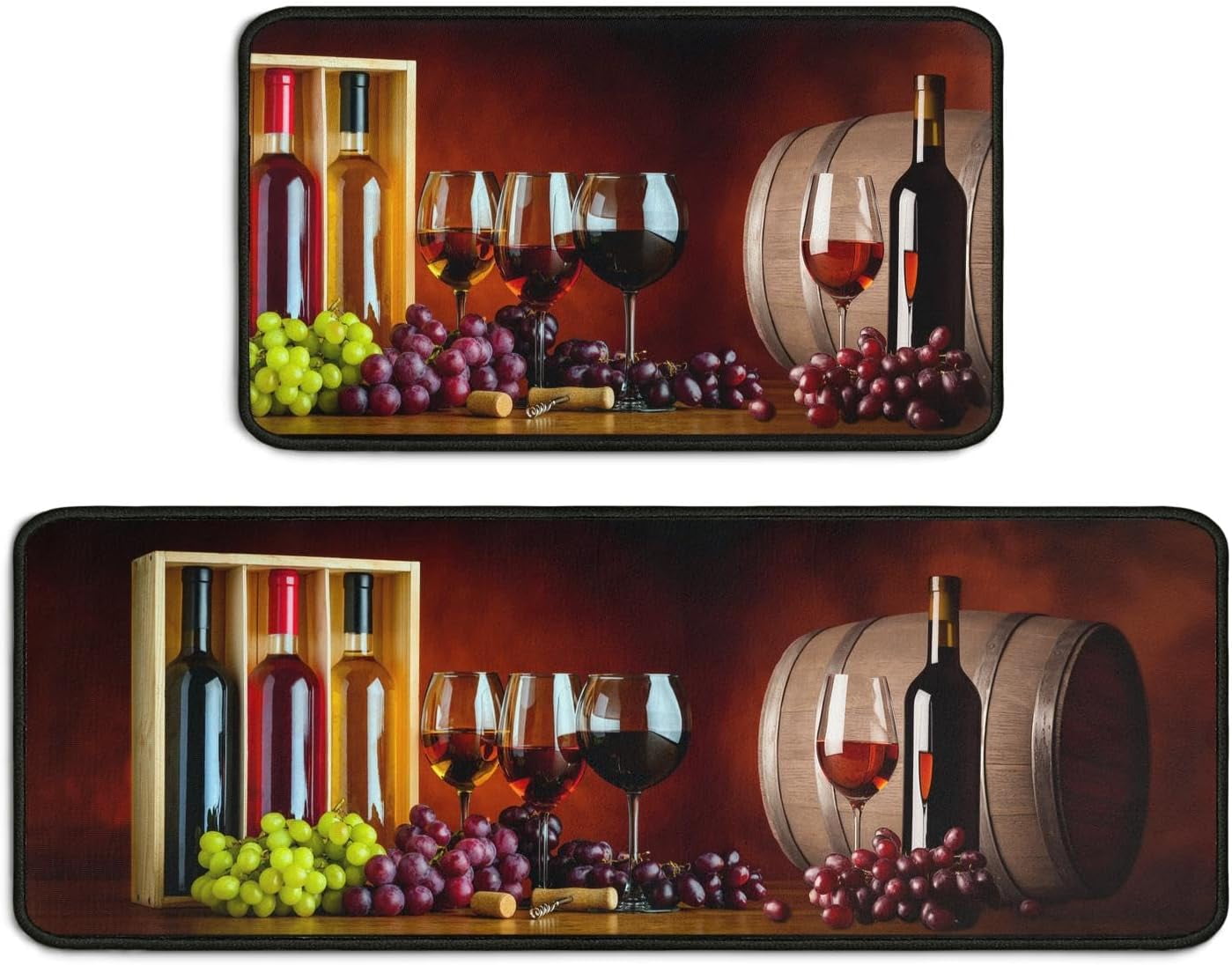 Red Wine Kitchen Decor Rugs Set 2 Piece, Farmhouse Style Home Indoor ...