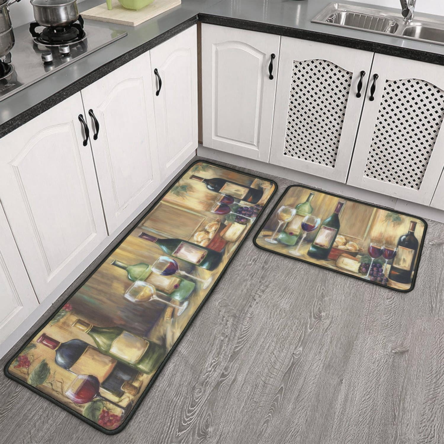 Red Wine Kitchen Rugs and Mats Non Skid Washable Set Of 2, Grapes and ...