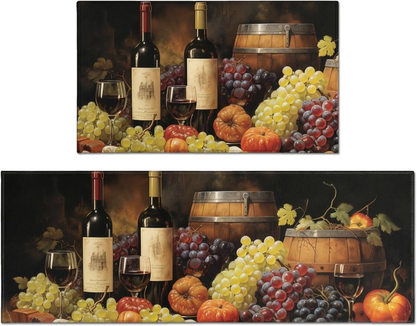 Red Wine Kitchen Rugs Sets of 2, 3D Grapes Farmhouse Washable Anti ...