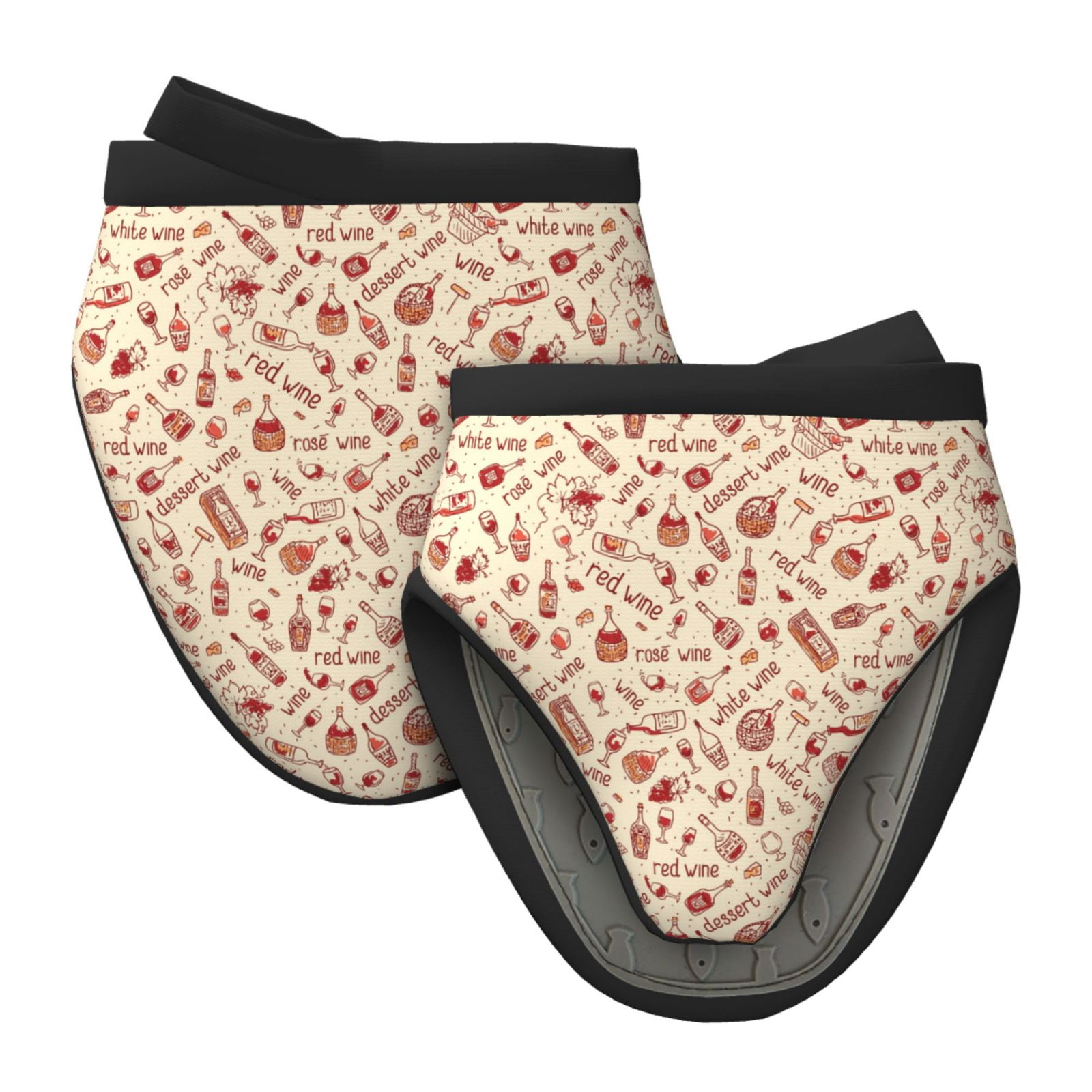 Red Wine Oven Mitts Heat Resistant with Hanging Loop, Soft Lining ...