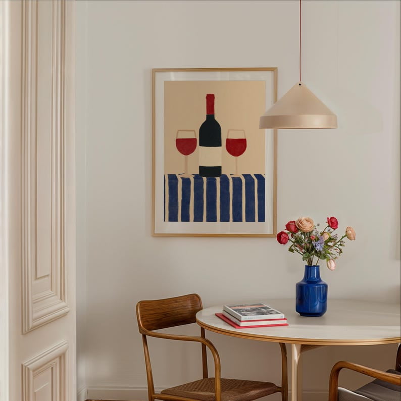 Red Wine Print Wine Glasses And Bottle Kitchen Wall Art Modern Wine ...