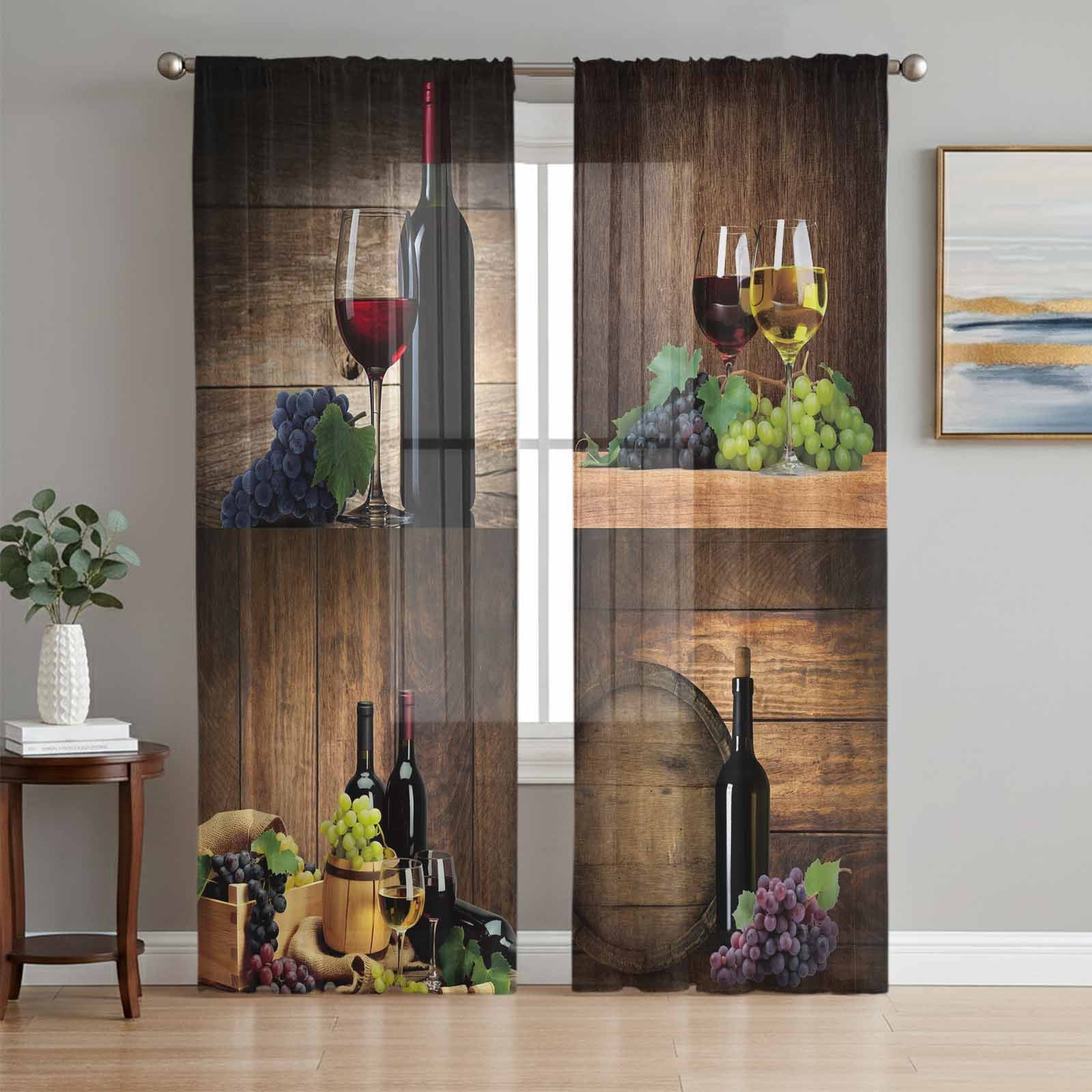 Red Wine Sheer Curtains 84 Inch Length 2 Panels Set, Grapes Glasses ...