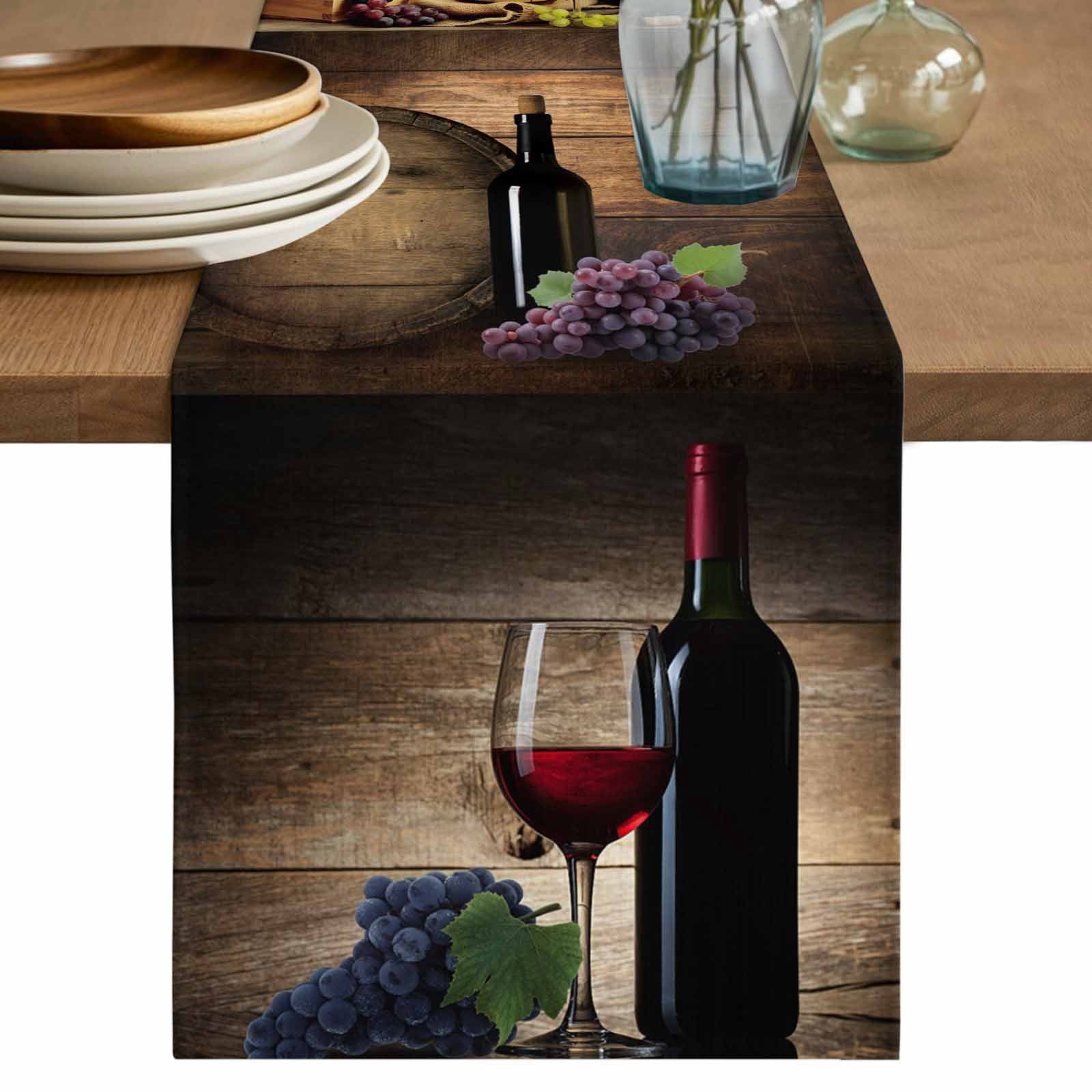 Red Wine Table Runner 36 Inches, Grapes Glasses Country Wooden ...