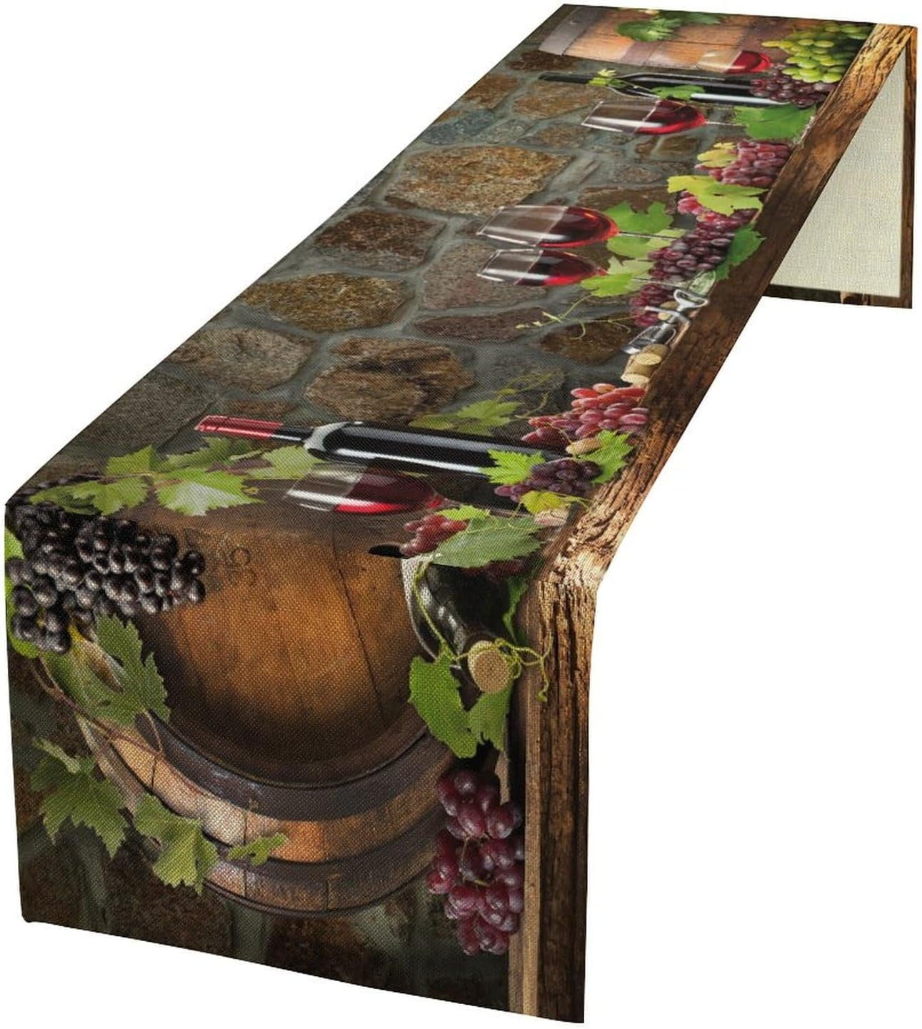Red Wine Table Runner - Rectangle Wine Glass & Bottle Grapes Printed ...