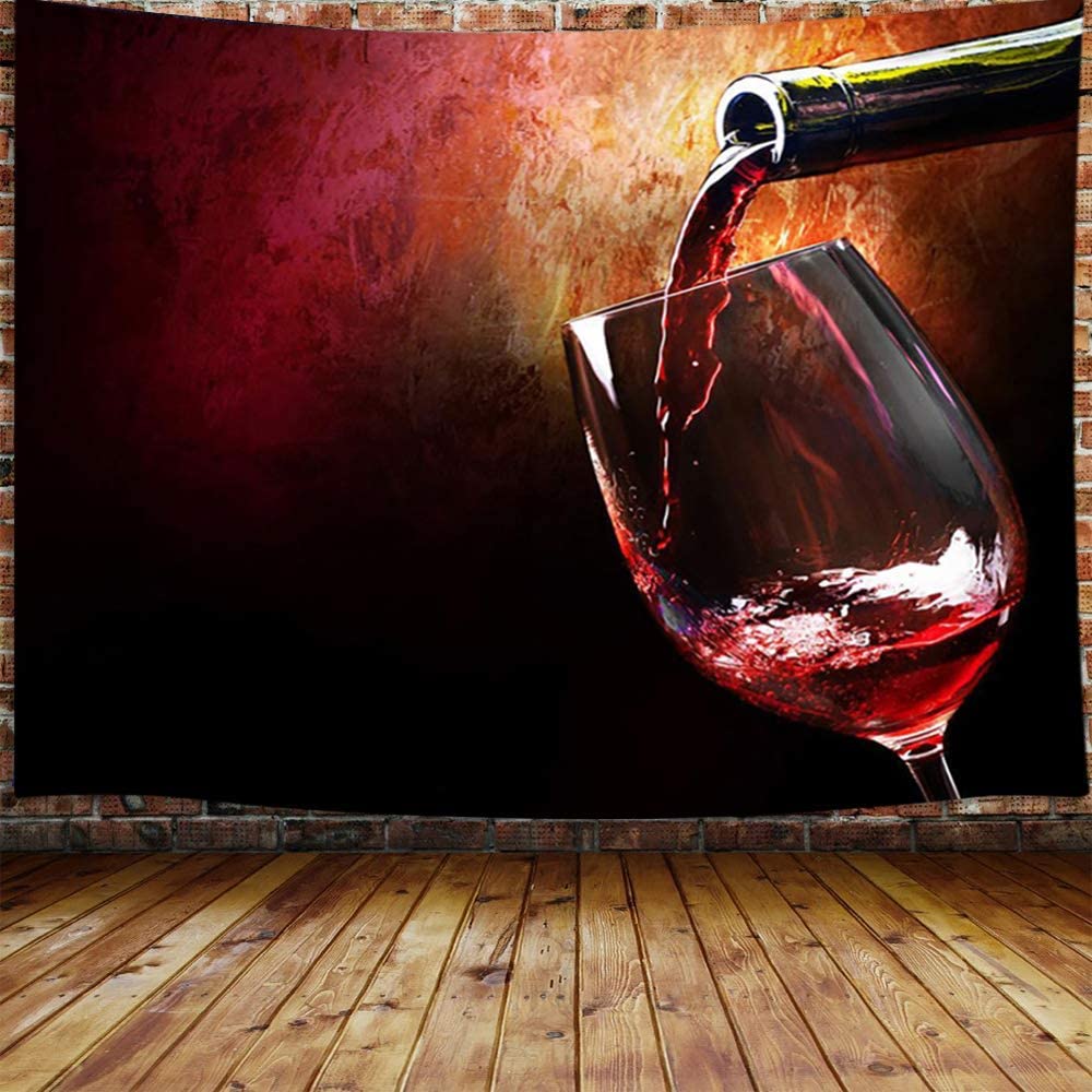 Red Wine Theme Decor Tapestry, Vintage Style Glass Profession Art Wall ...