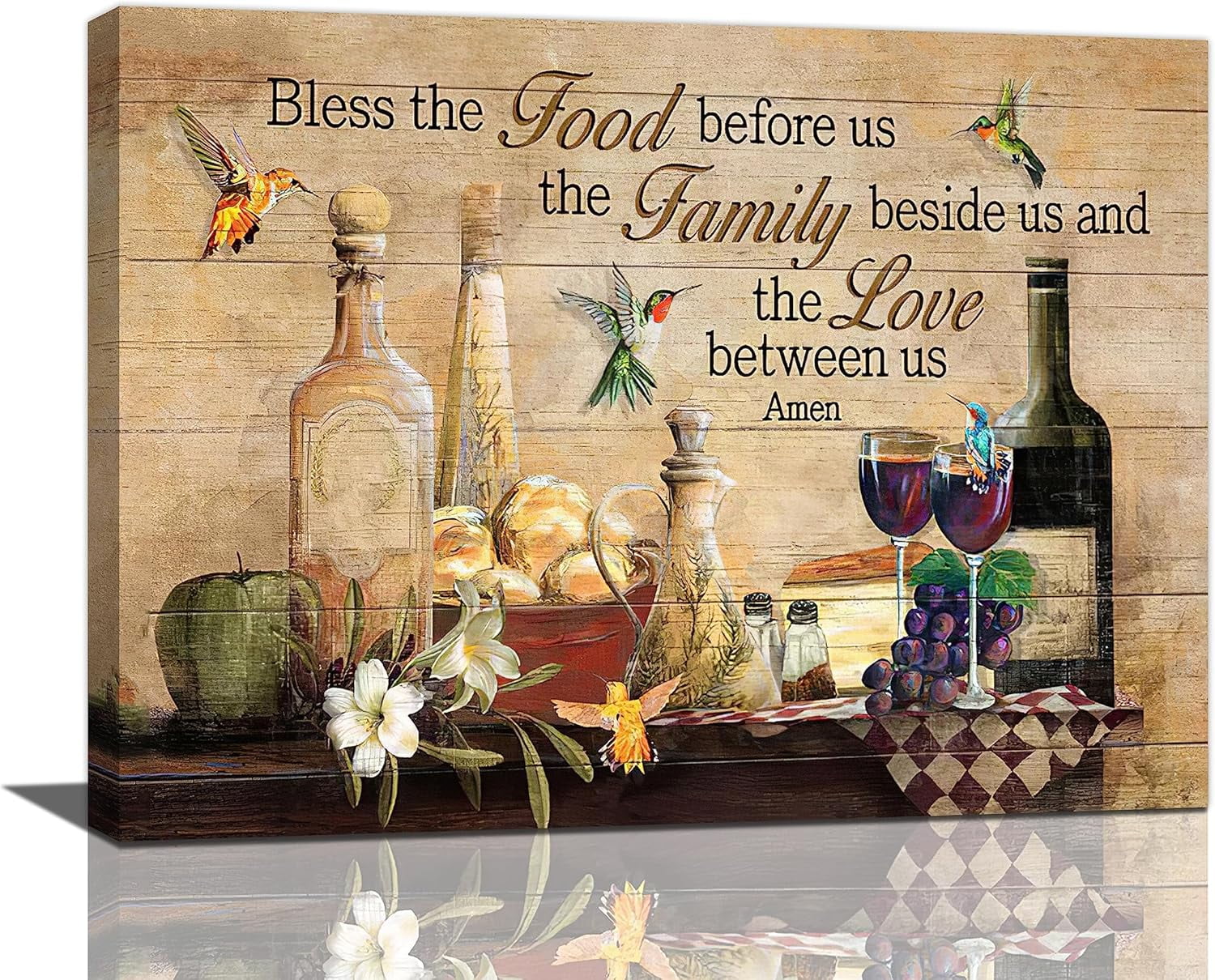 Red Wine Wall Art Rustic Kitchen Pictures Wall Decor Vintage Blessed ...