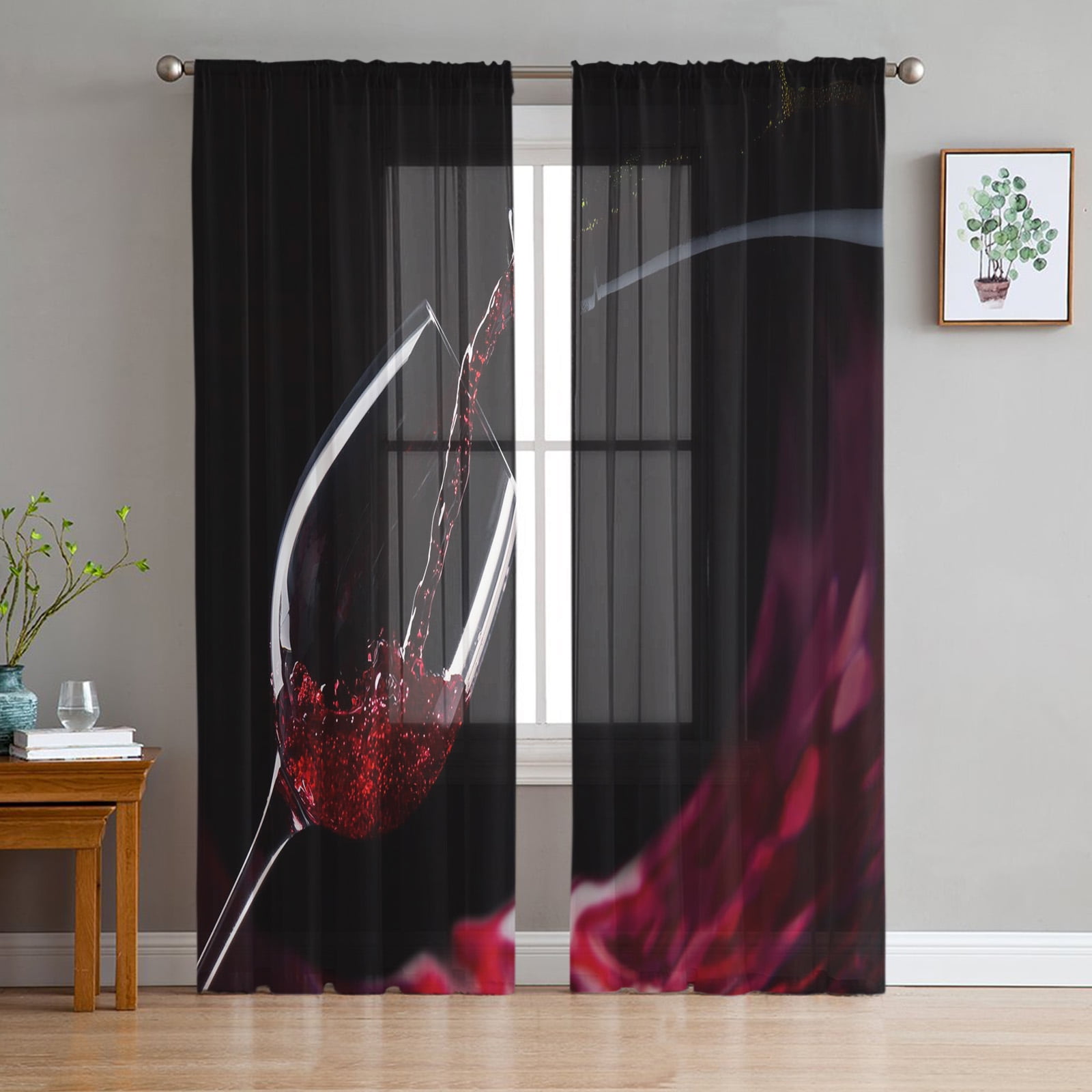 Red Wine Wine Bottle Wine Glass Tulle Curtains for Living Room Bedroom ...