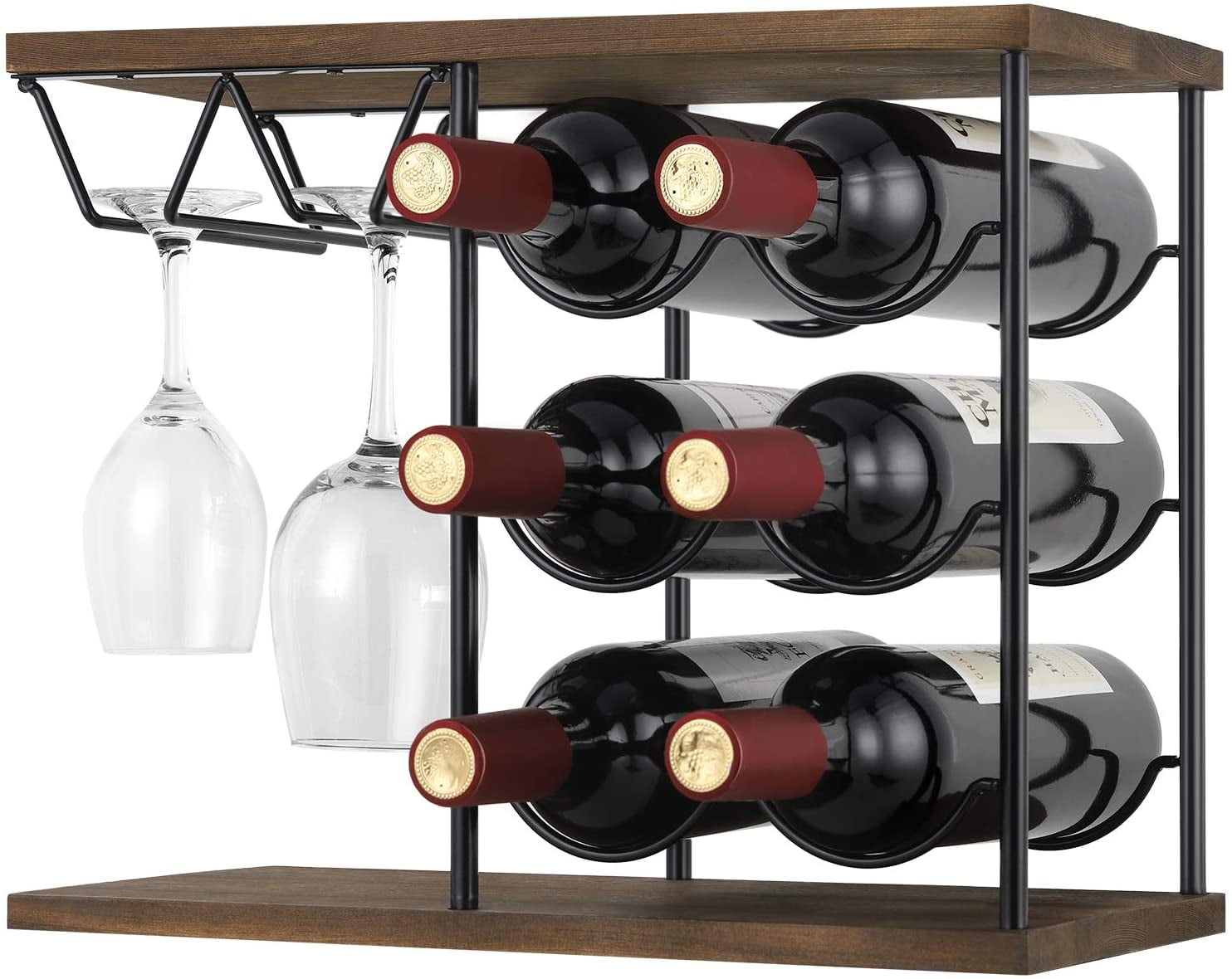 Red Wine Wine Rack, Countertop Wine Bottle Rack Wooden Ironware Glass ...