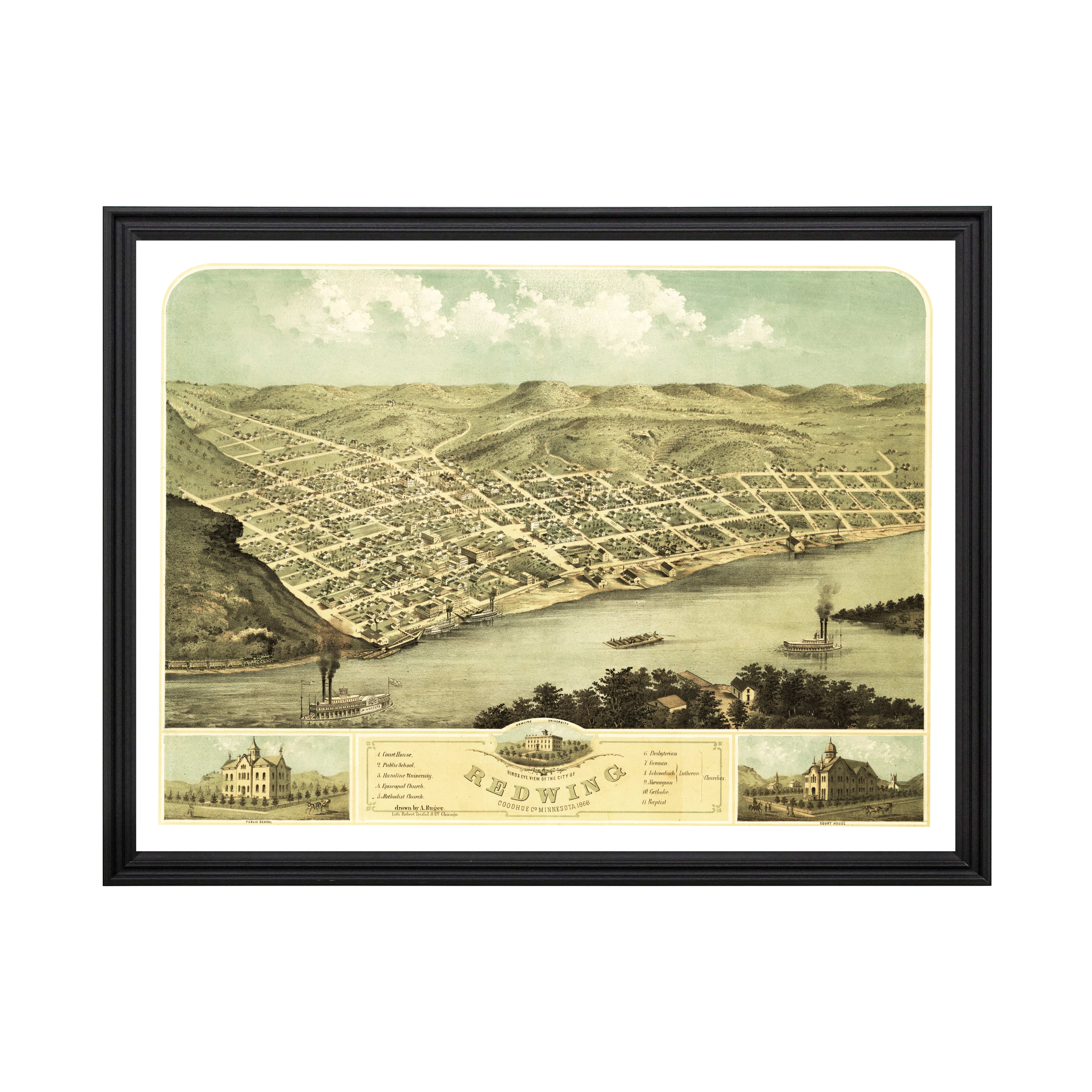 Red Wing Art, 1868 Vintage Map of Red Wing Minnesota, MN History Wall ...