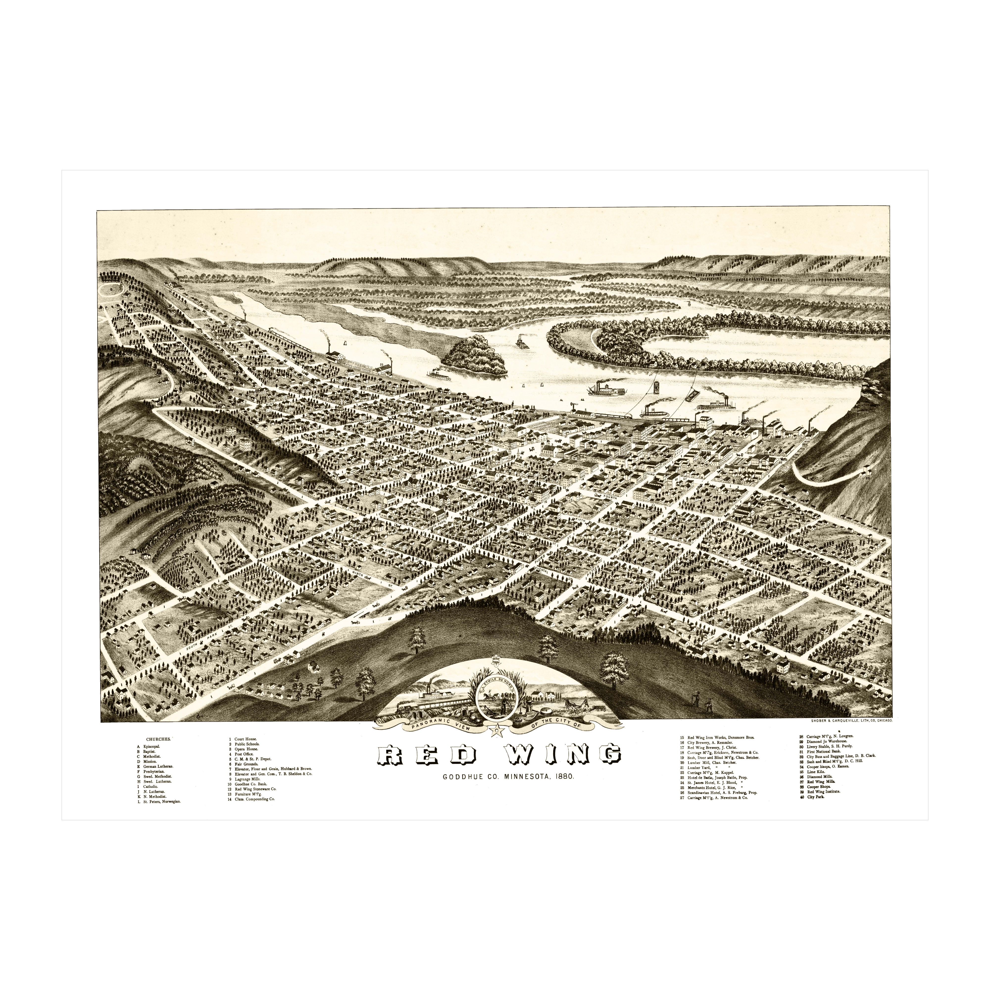Red Wing Art, 1880 Vintage Map of Red Wing Minnesota, MN History Wall ...