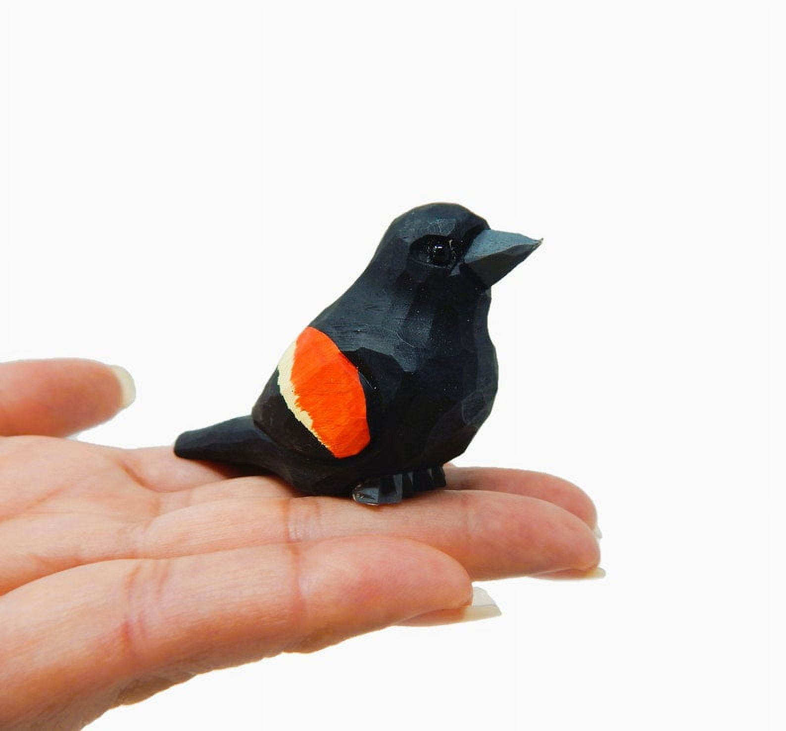 Red Winged Blackbird Figurine Handmade Wood Bird Statue Sculpture Decor ...