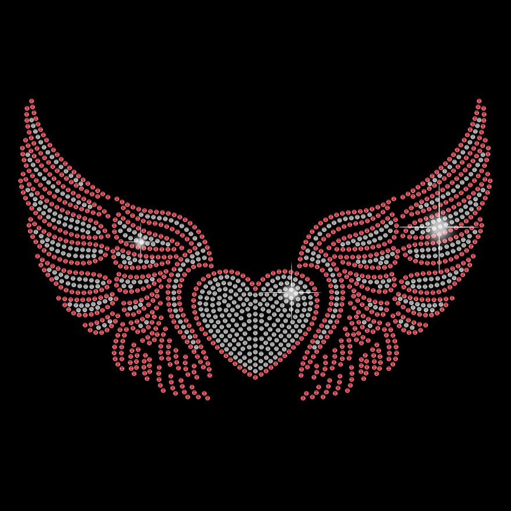Red Wings Heart Iron on Rhinestone Heat Transfer Angle Wings Crystal ...