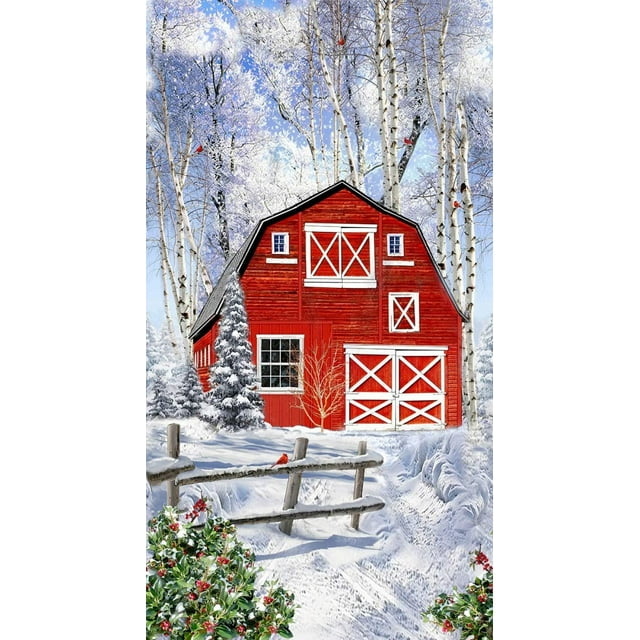 Red Winter Barn Fabric Panel from Timeless Treasures 100% Cotton Quilt ...