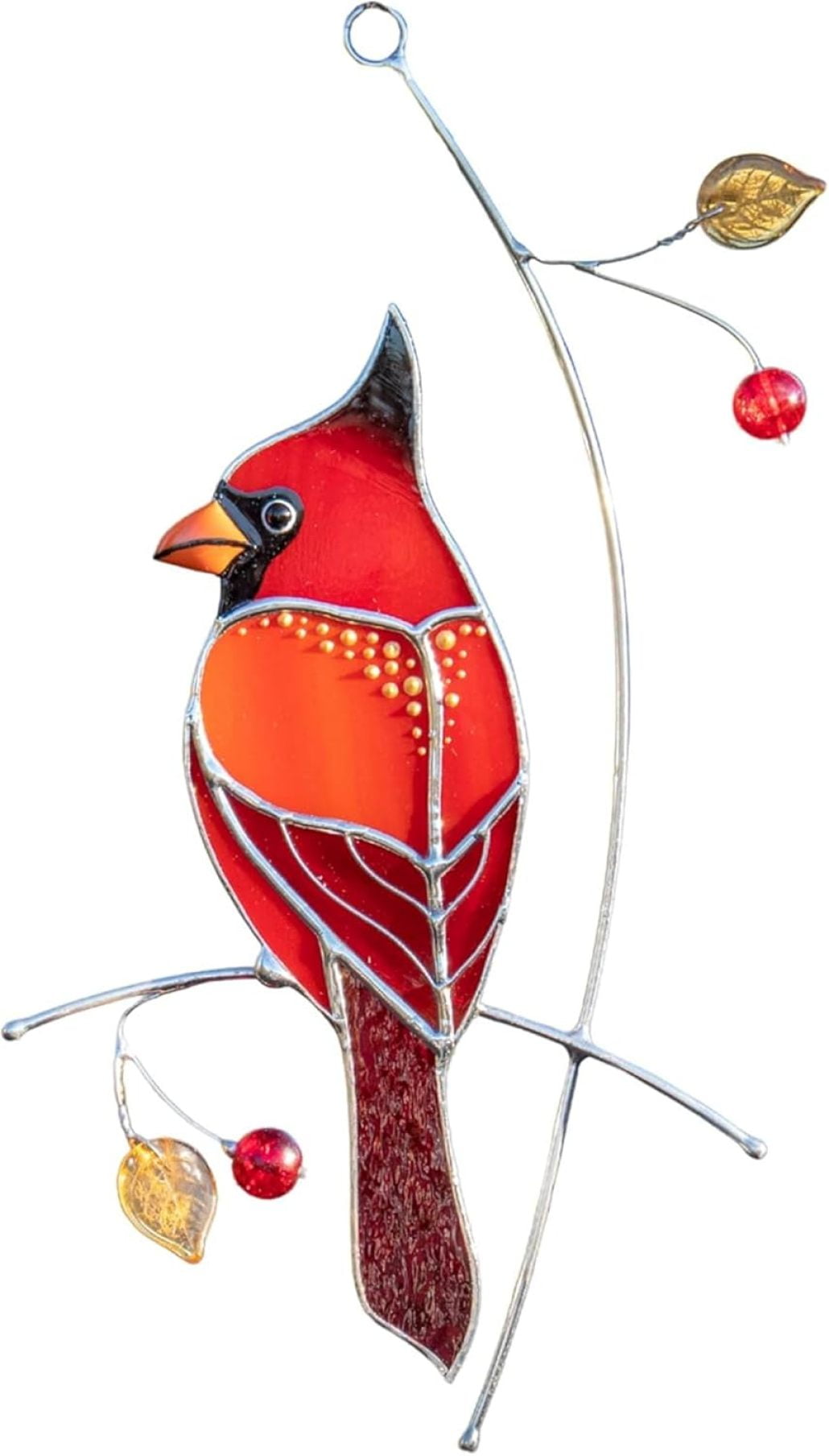 Red Winter Bird Cardinals Handmade Stained Glass Suncatcher Genuine ...