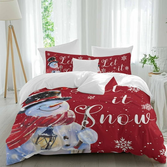 Red Winter Duvet Cover Set King Size, Christmas Cardinal Bird Snowman 4 ...
