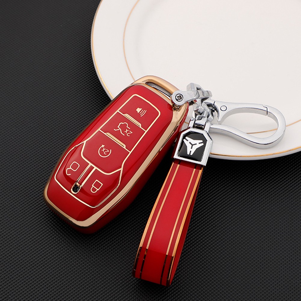 Red With Keychain-Car Remote Key Fob Case Keychain For Ford For Fusion ...