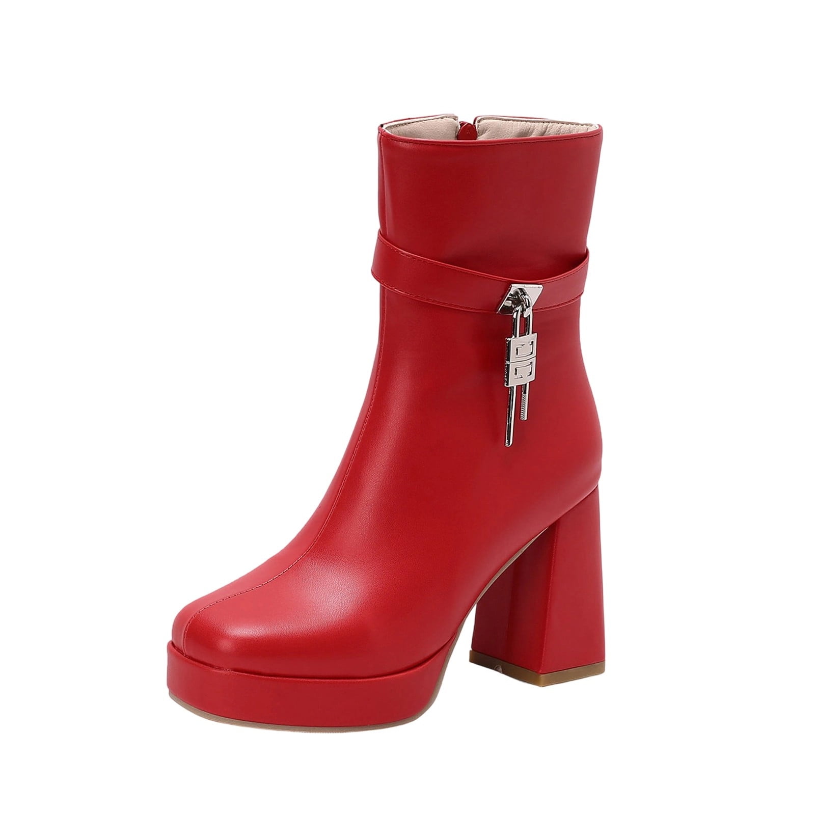 Red Women Booties With Thick Heel And Belted Strap Design Perfect For ...