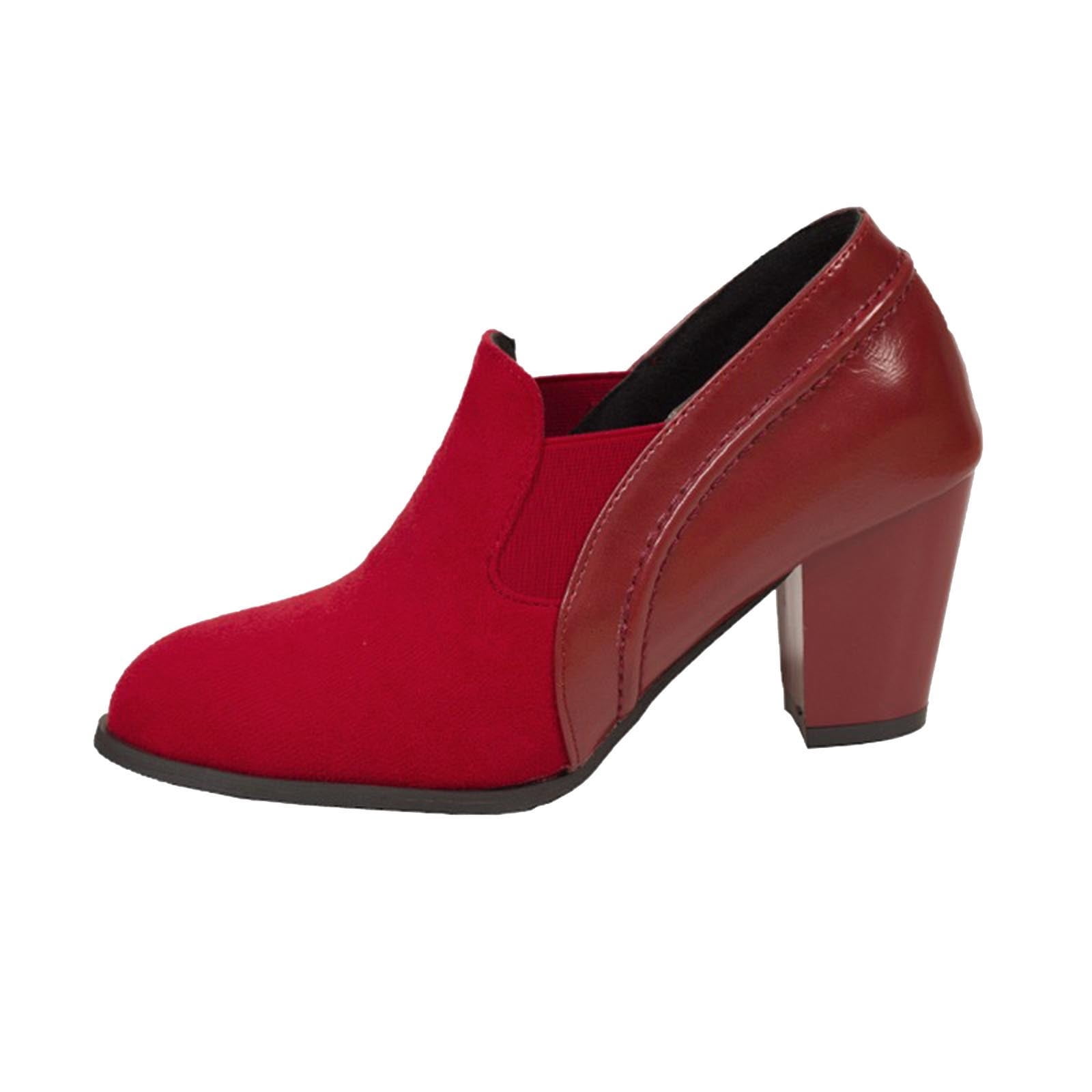 Red Women Contemporary Pointed Toe Boots With Thick Heel Design For ...