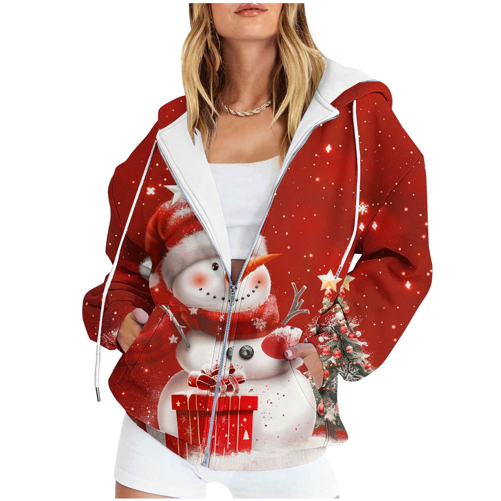 Red Women Long Sleeve Graphic Jackets Hoods Outfits Sweatshirt for Teen ...