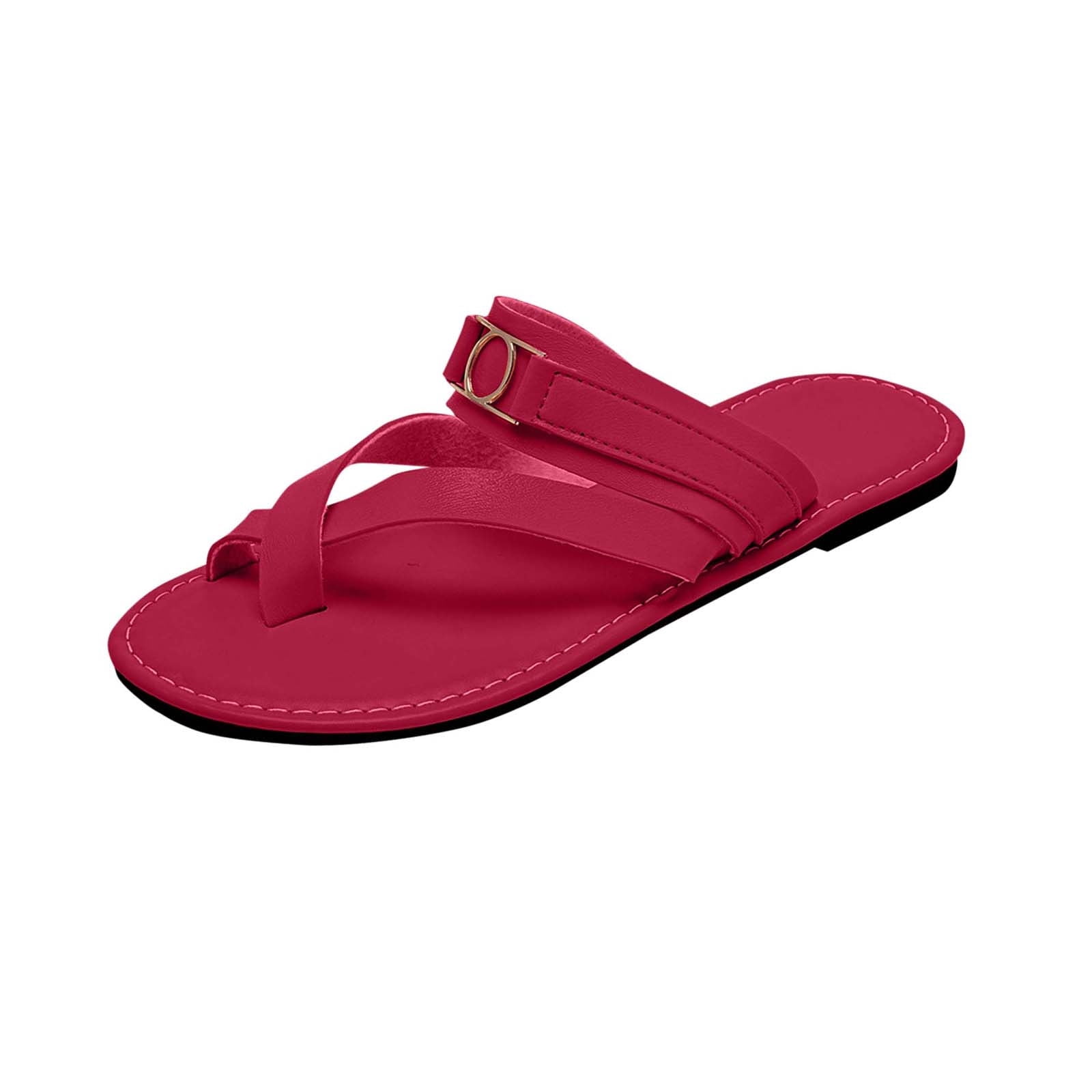 Red Women Natural Sole Thong Toe Solid Hue Casual Sandals For Spring ...