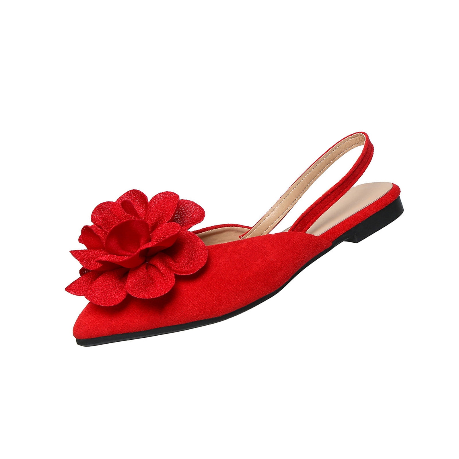 Red Women’S Versatile Flats Featuring Floral Details Pointed Toe Design ...